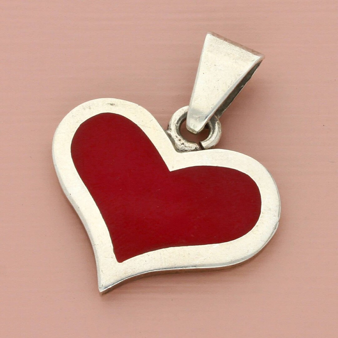 Sterling Silver Red Enamel Love Heart Pendant - Etsy