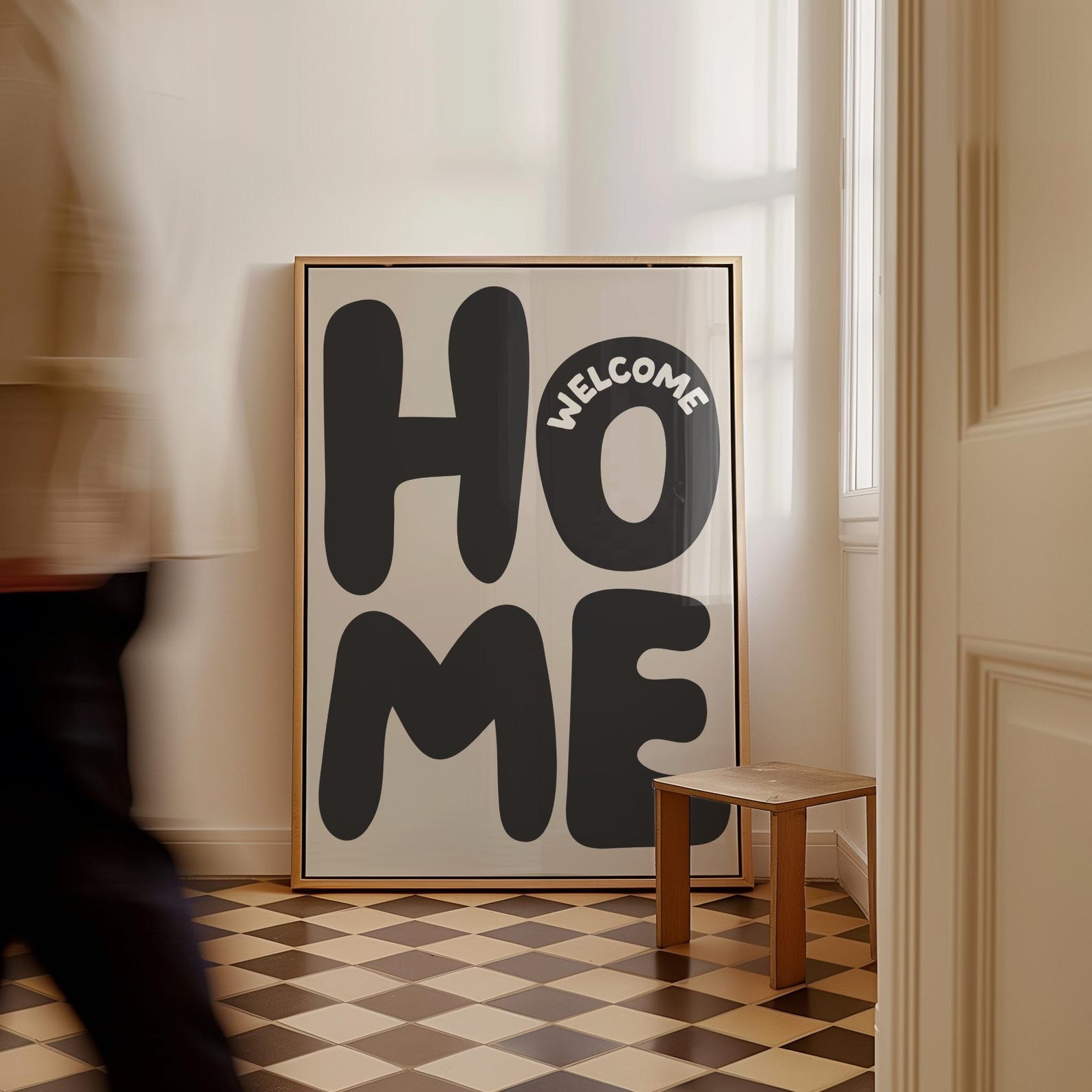 Welcome Home Art Print: Retro Gray Neutral Hallway Decor, Entryway ...