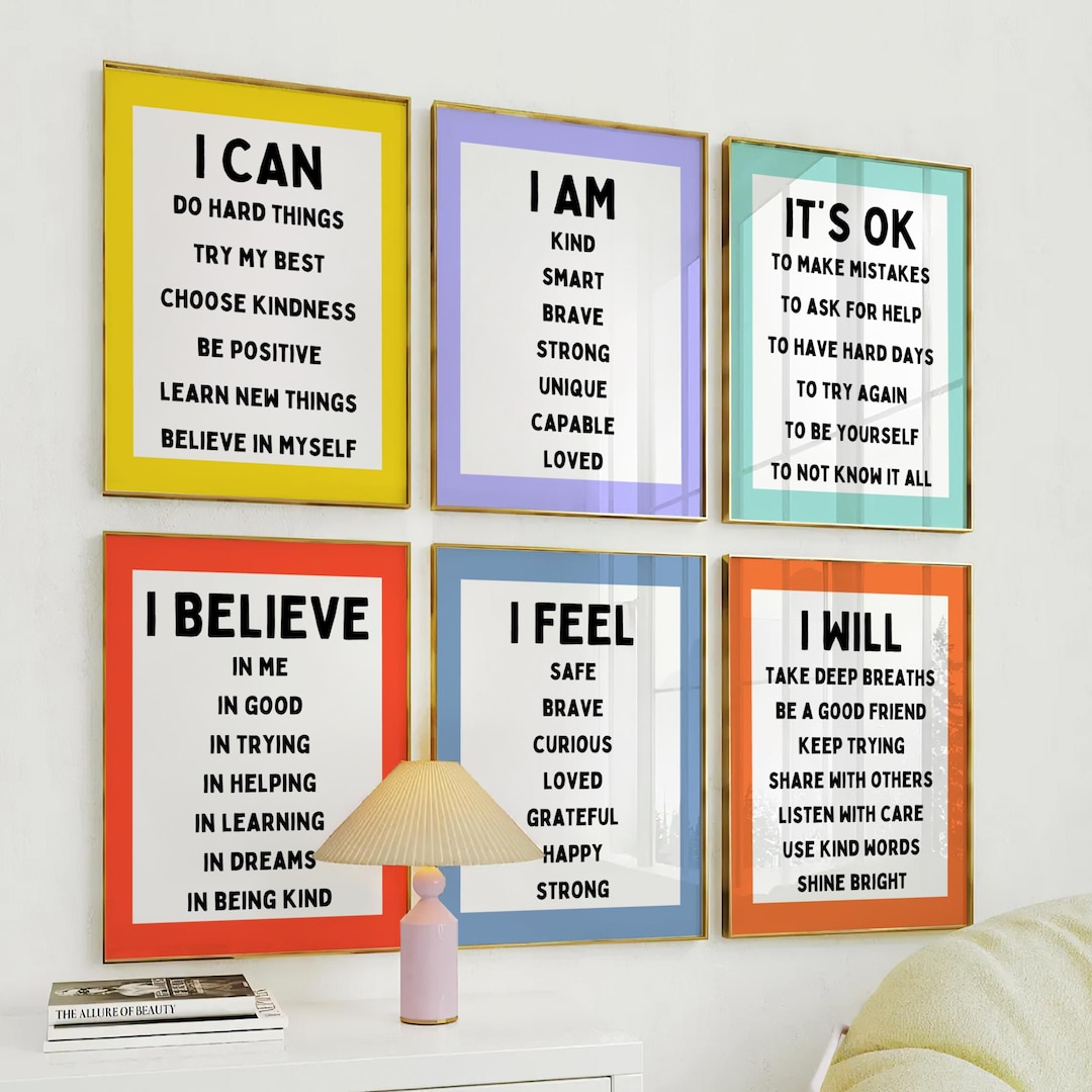 Kids Affirmations Poster Set: Colorful Motivational Art, Classroom ...