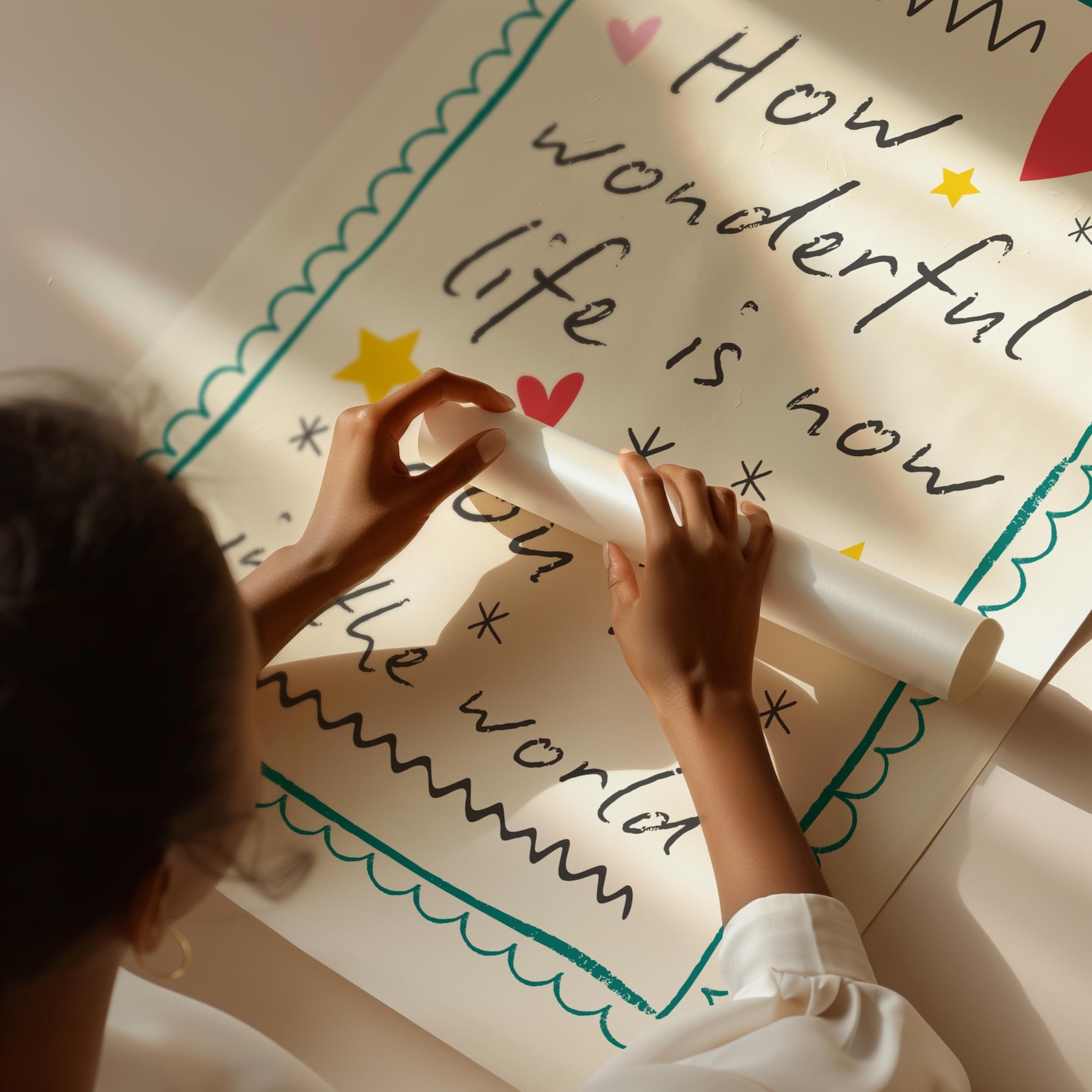 How Wonderful Life is Now You're in the World Print, Colorful Hand ...