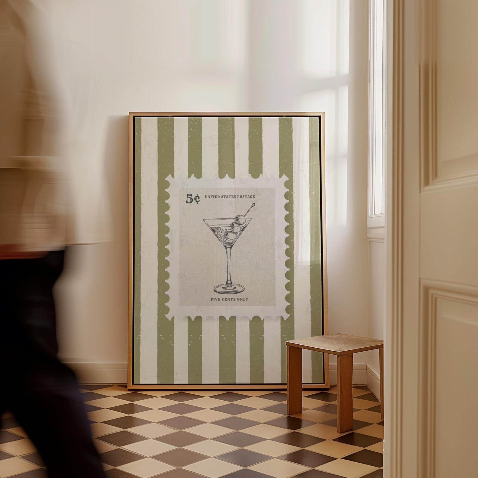Martini Glass Art Green Stripes Stamp, Signature Drink Sign, Cocktail ...