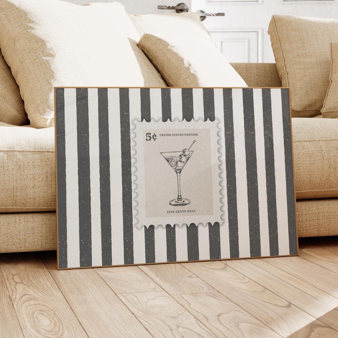 Martini Glass Art Black Stripes Stamp, Signature Drink Sign, Cocktail ...