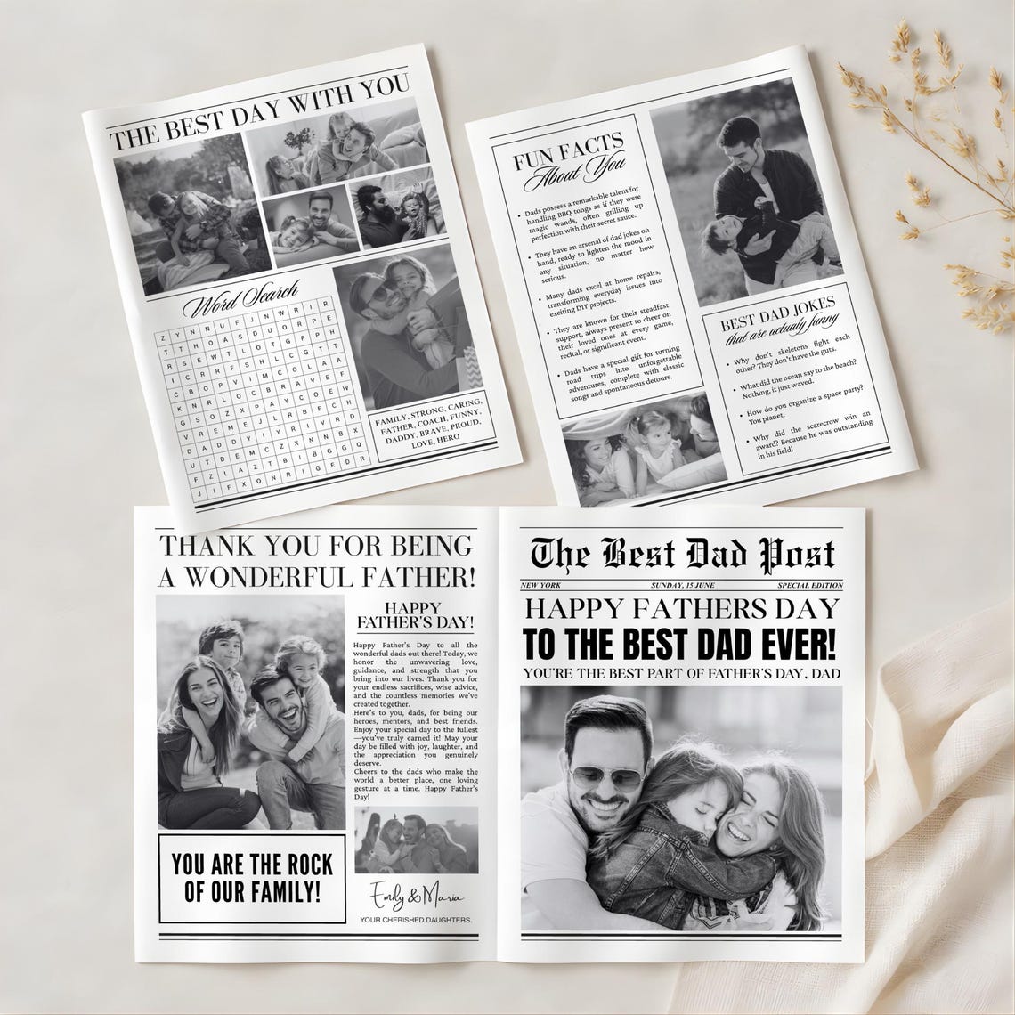 Fathers Day Newspaper Template, Personalized Gift for Dad, 1st Father's ...