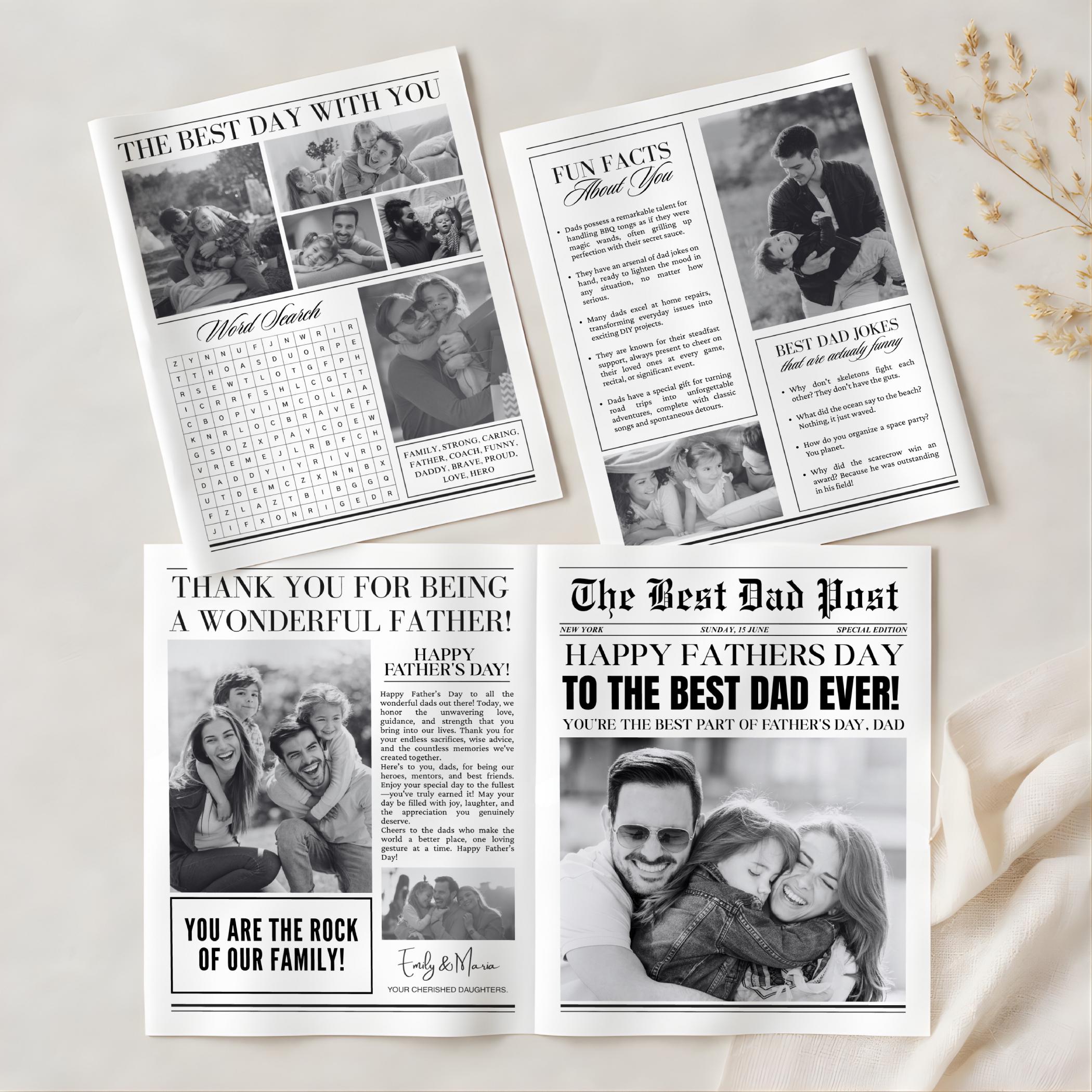 Fathers Day Newspaper Template, Personalized Gift for Dad, 1st Father's ...
