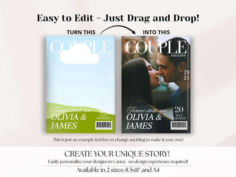 Personalised Couples Magazine Template, Engagement Gift Idea, Long ...