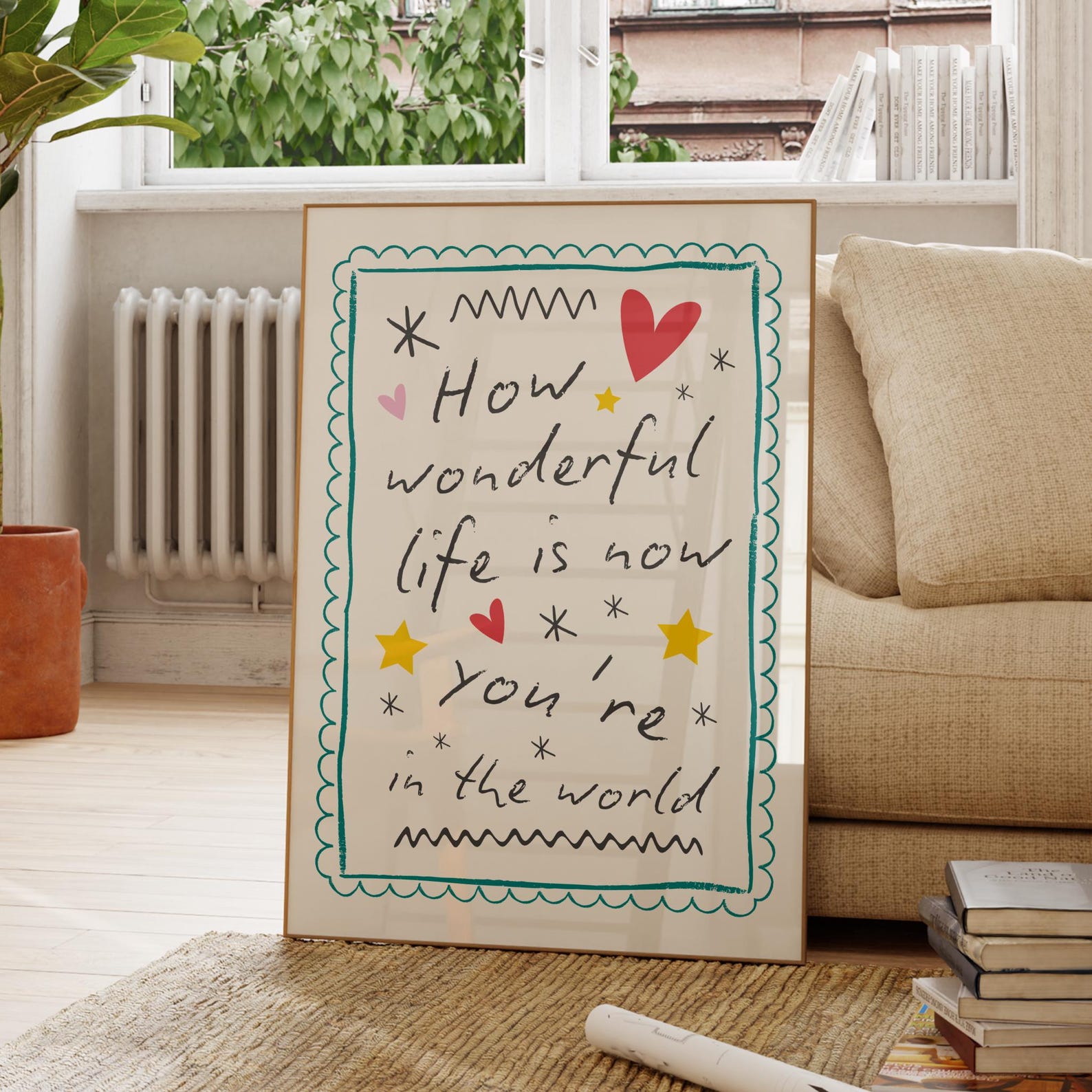 How Wonderful Life is Now You're in the World Print, Colorful Hand ...
