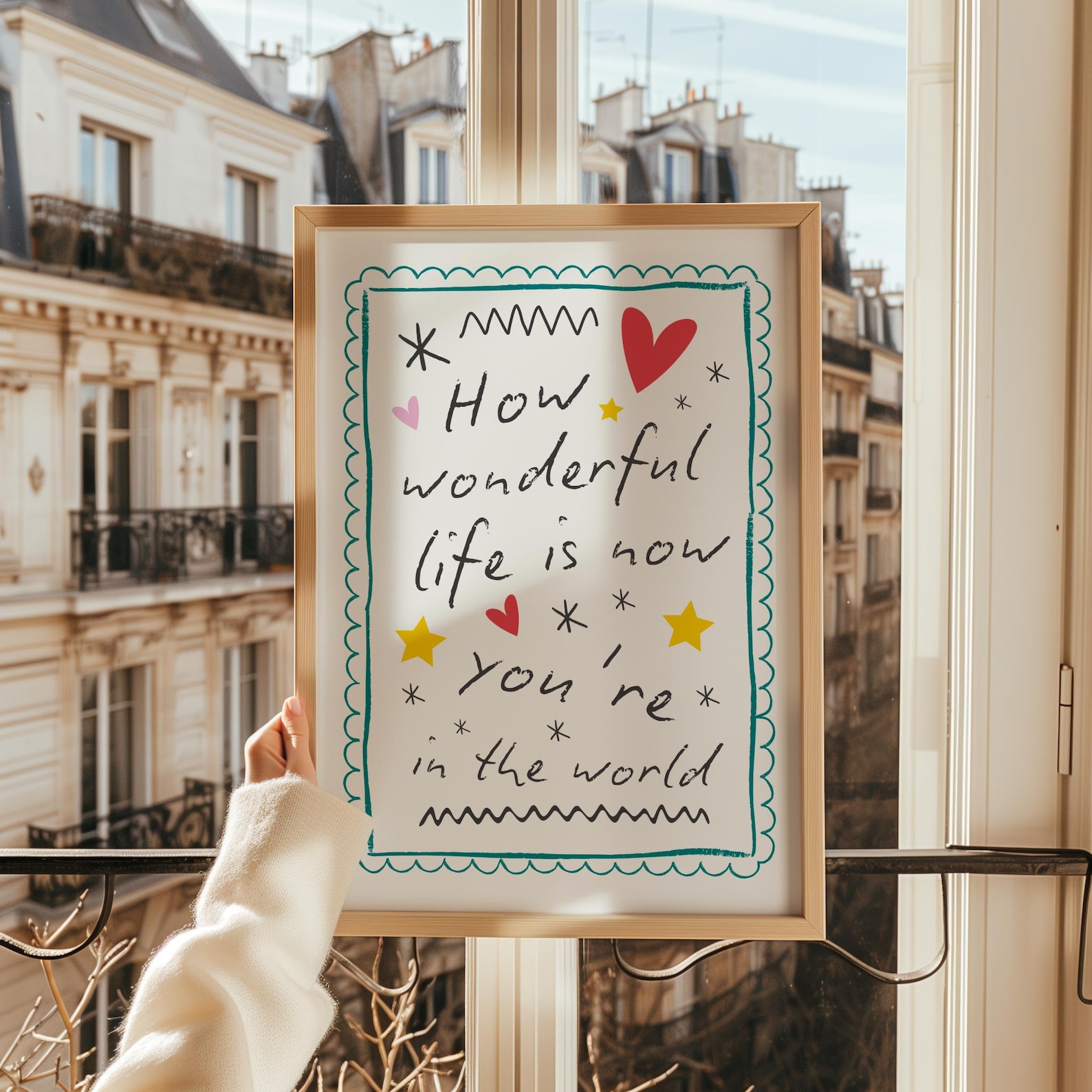 How Wonderful Life is Now You're in the World Print, Colorful Hand ...