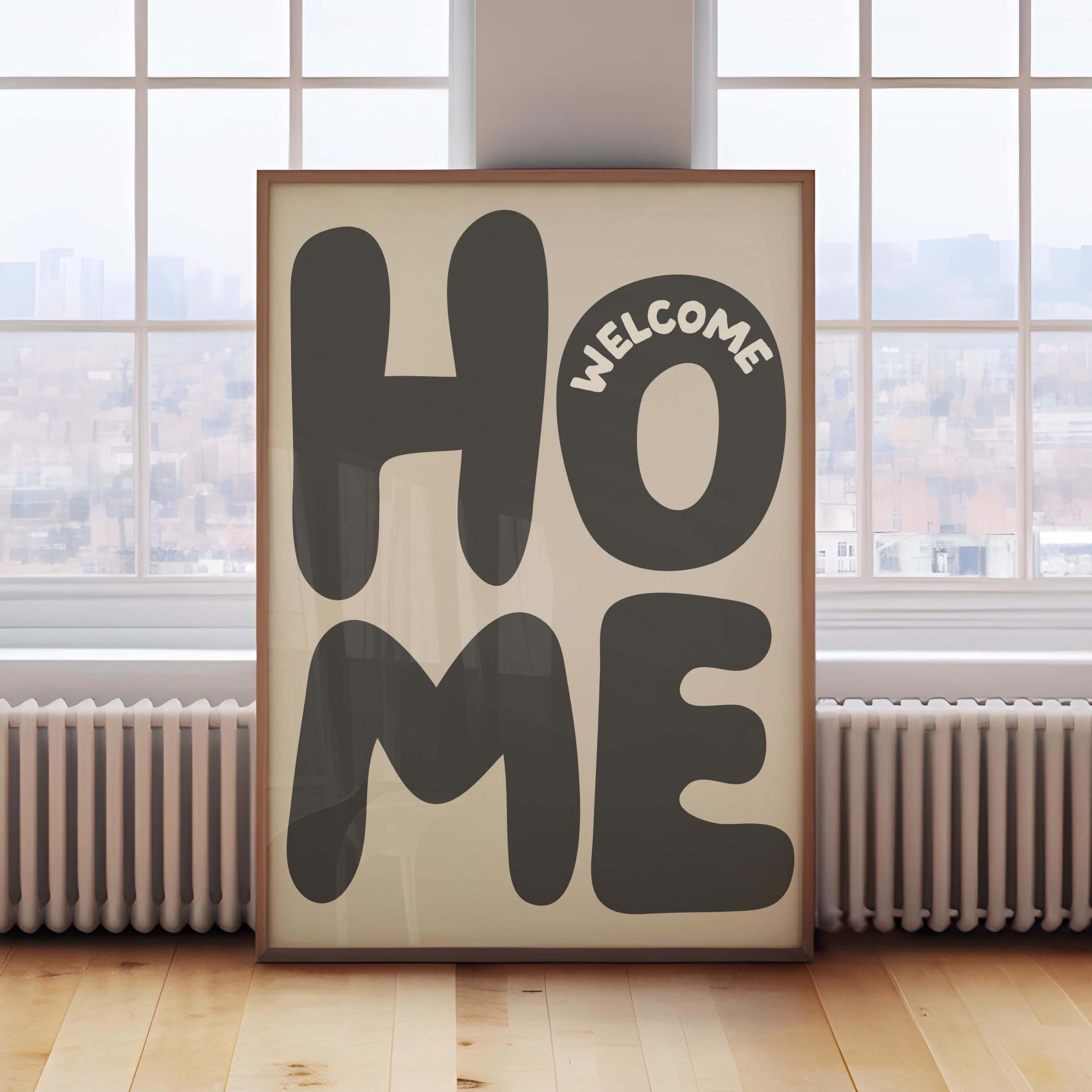 Welcome Home Art Print: Retro Gray Neutral Hallway Decor, Entryway ...