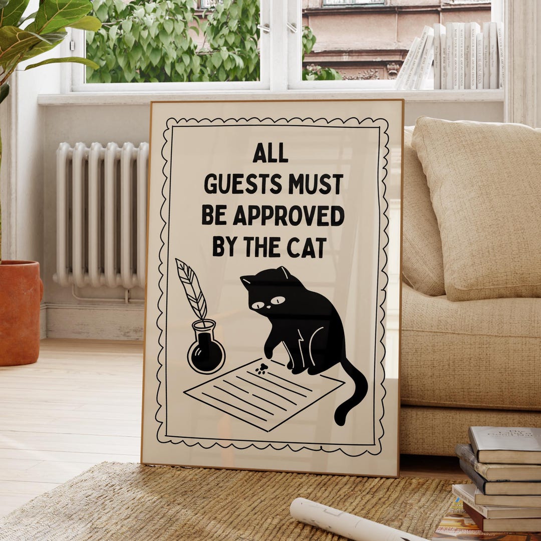 Funny Black Cat Meme Print: All Guests Must Be Approved (digital ...