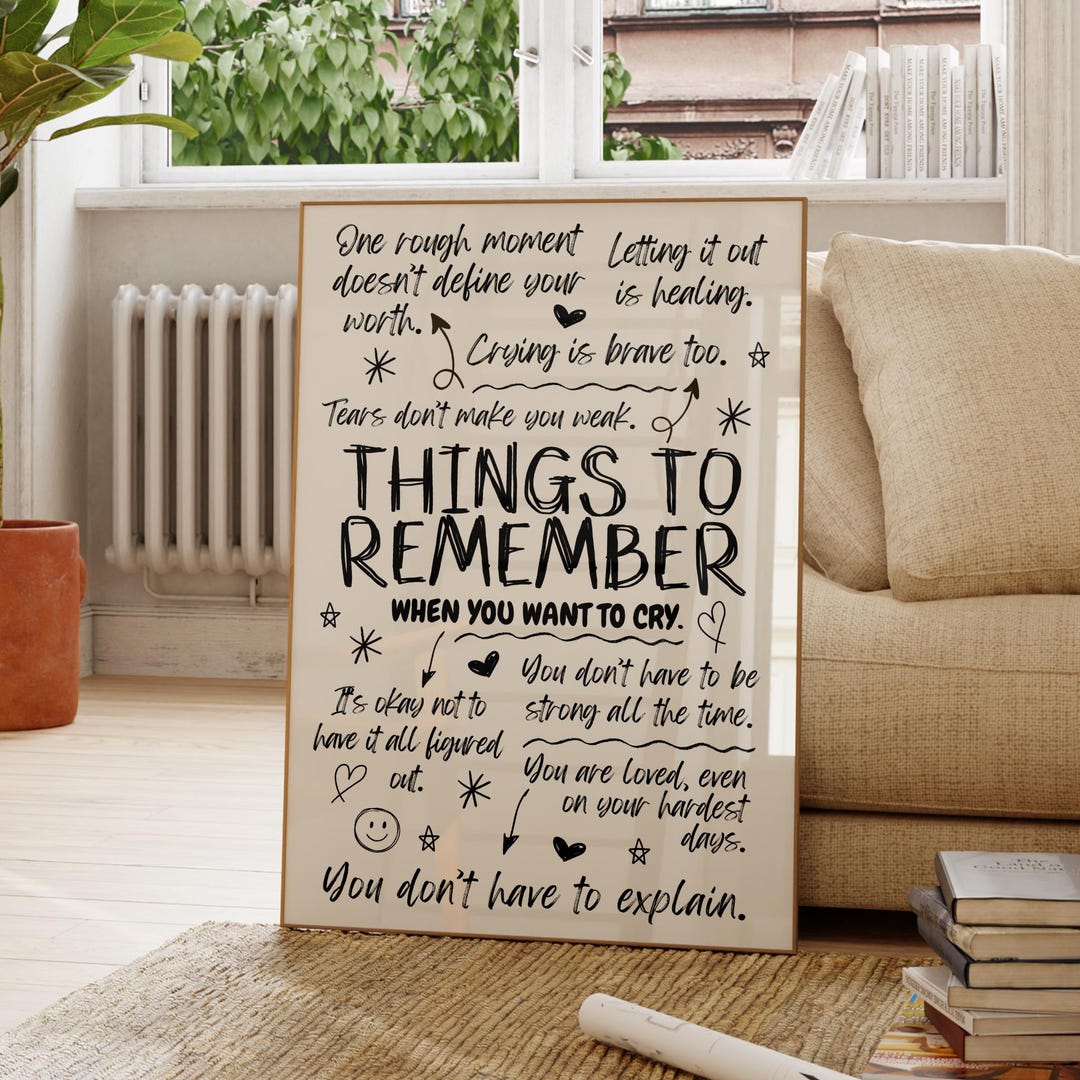 Daily Reminder Poster Things to Remember When You Want to Cry ...