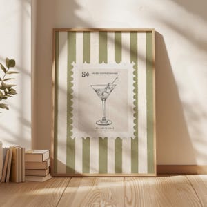 Martini Glass Art Green Stripes Stamp, Signature Drink Sign, Cocktail ...