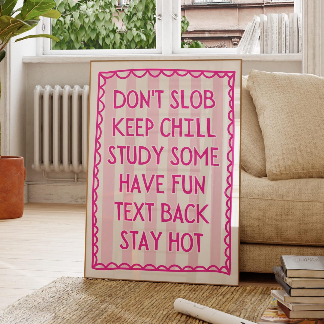 Retro Wall Art Striped Dorm Room Print Ironic Quote Art Mid Century ...