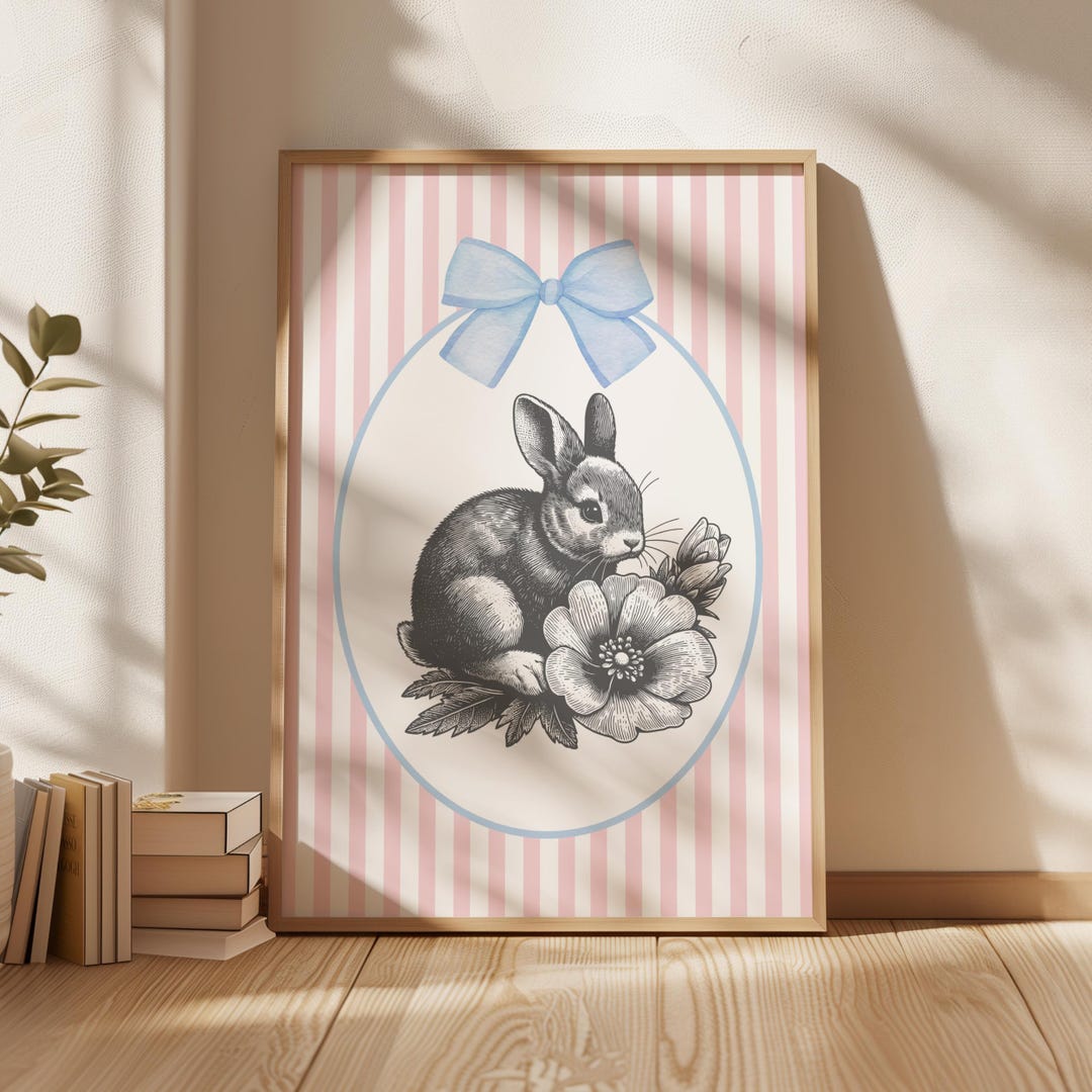 Vintage Easter Bunny Sketch Print, Nancy Meyers, Coquette Room Decor ...