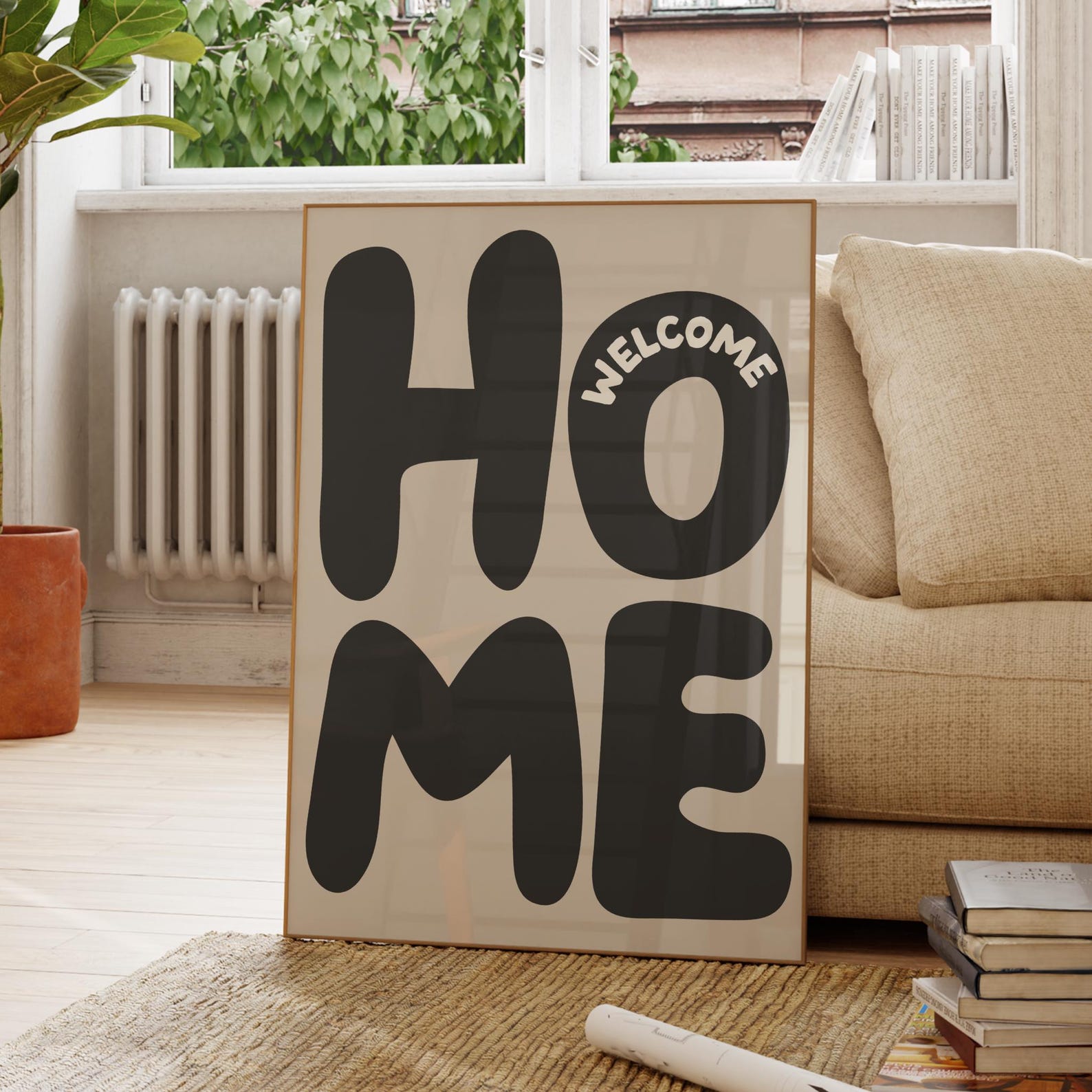 Welcome Home Art Print: Retro Gray Neutral Hallway Decor, Entryway ...