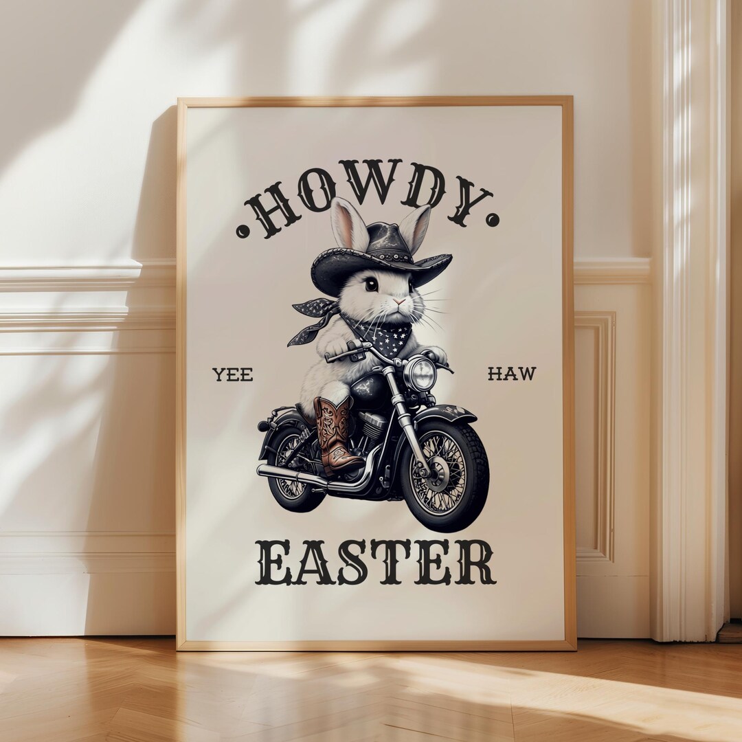 Howdy Bunny Easter, Vintage Easter Bunny Print, Western Bunny, Retro ...