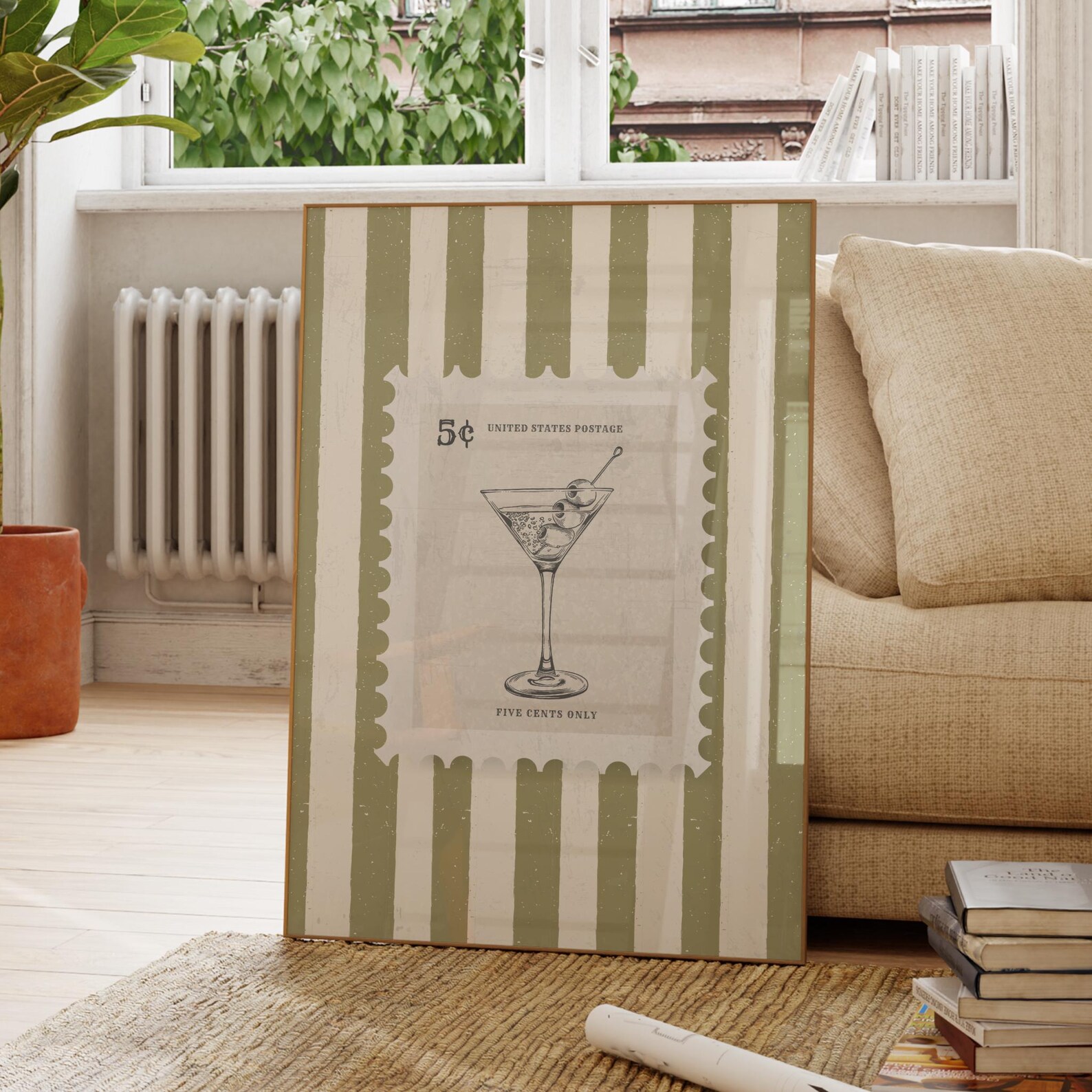 Martini Glass Art Green Stripes Stamp, Signature Drink Sign, Cocktail ...