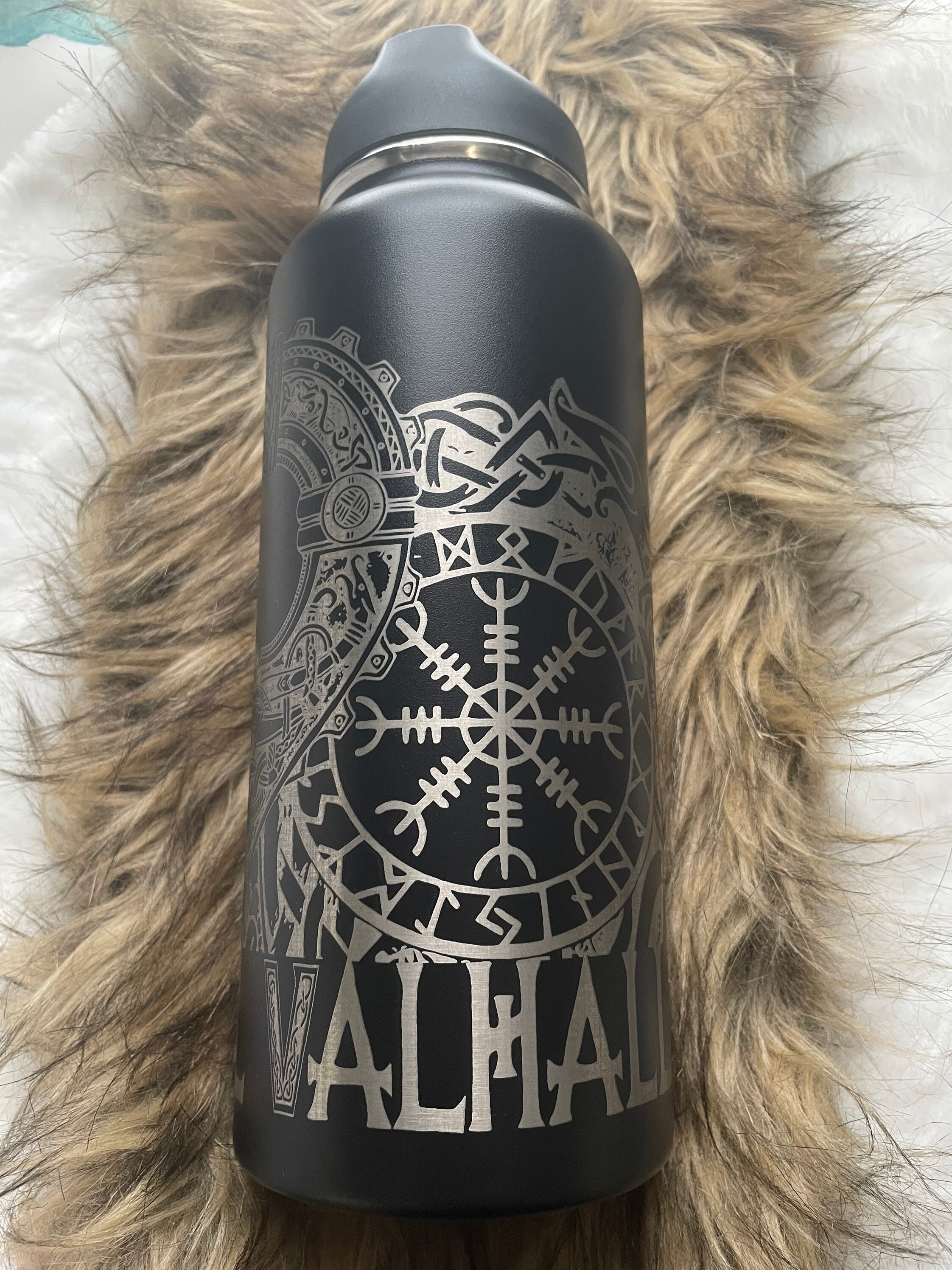 Norse Viking Until Valhalla Laser Engraved Bottle Helm of Awe | Etsy