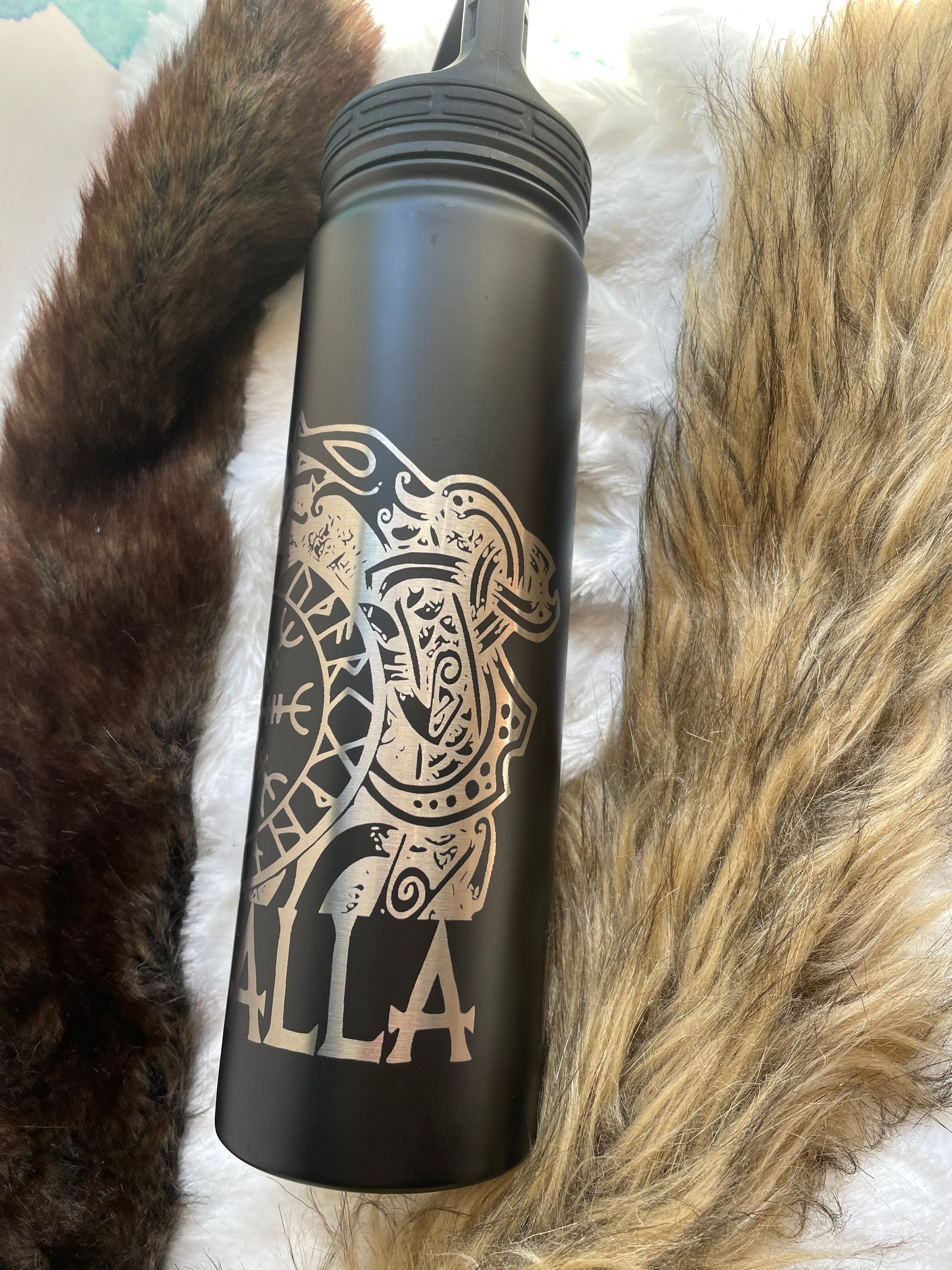 Norse Viking Until Valhalla Laser Engraved Bottle Helm of Awe | Etsy