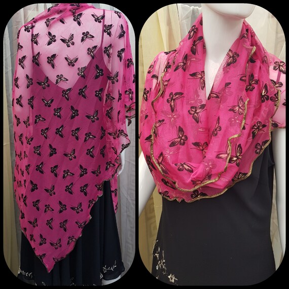 Butterfly Shawl Scarf Fuchsia Shawl Mesh Butterfly Sh… - Gem