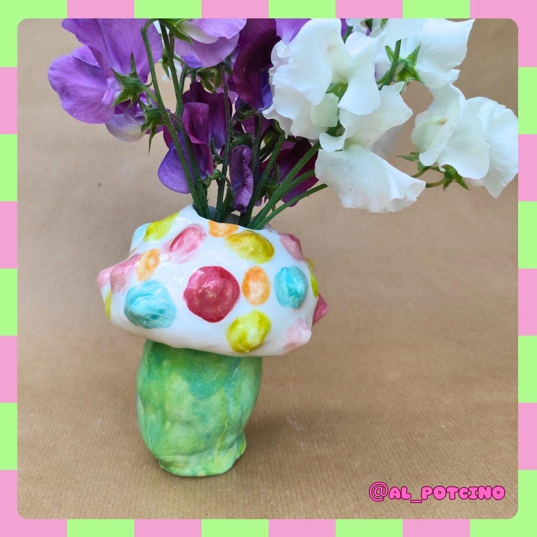 Mushroom Vase Unique Handmade Pottery, Quirky Ceramics, Colourful ...