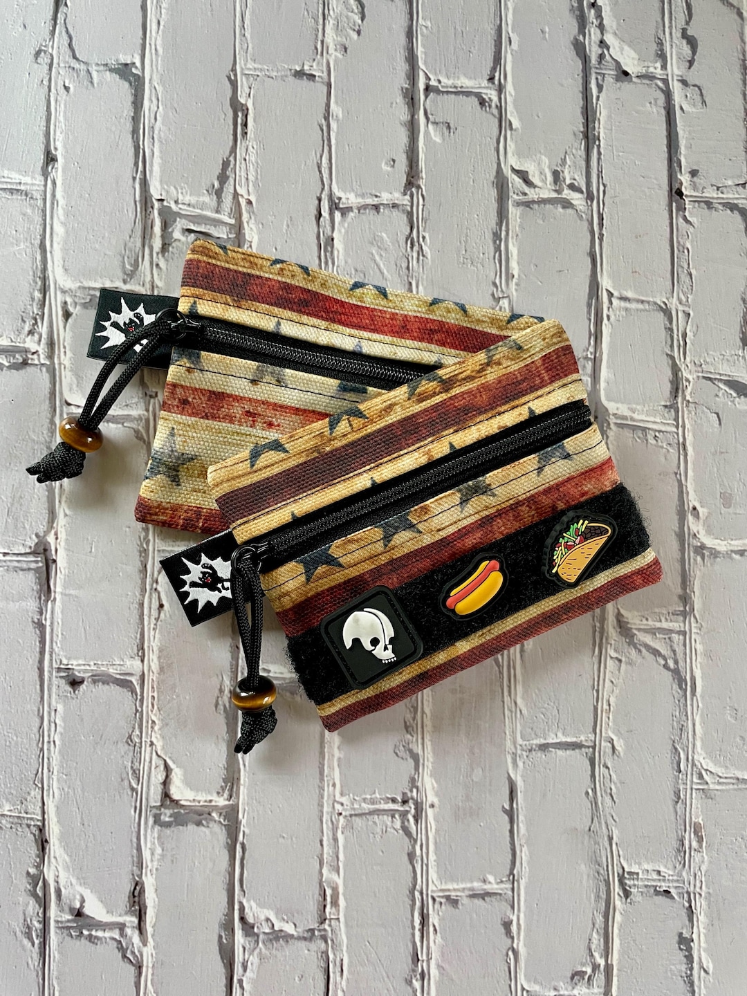 EDC Mini Pouch – Waxed Canvas Stars and Stripes Zipper Case for Cards ...