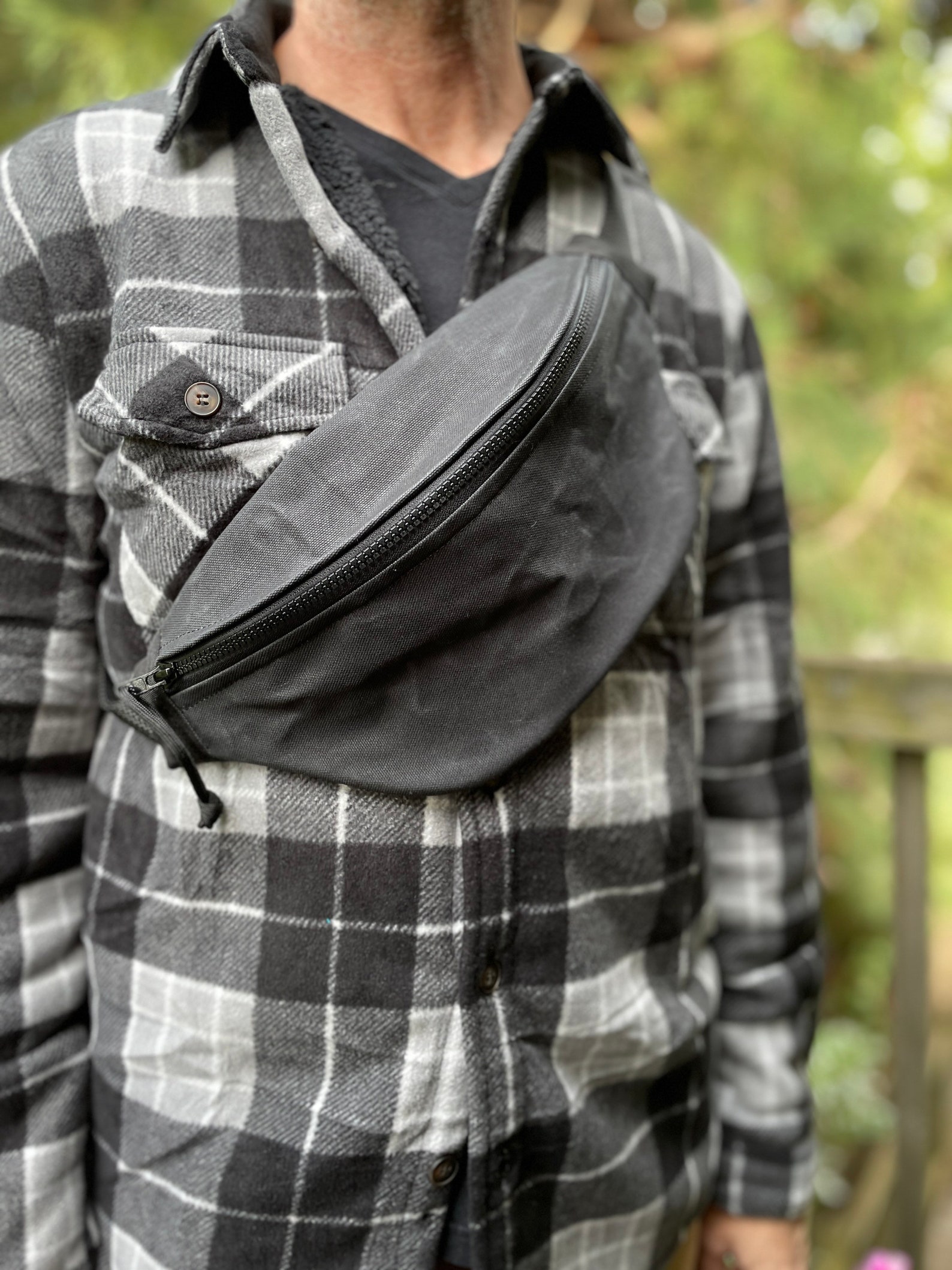 Black Waxed Canvas Sling Bag for Women or Men Men's Bum Bag Black ...