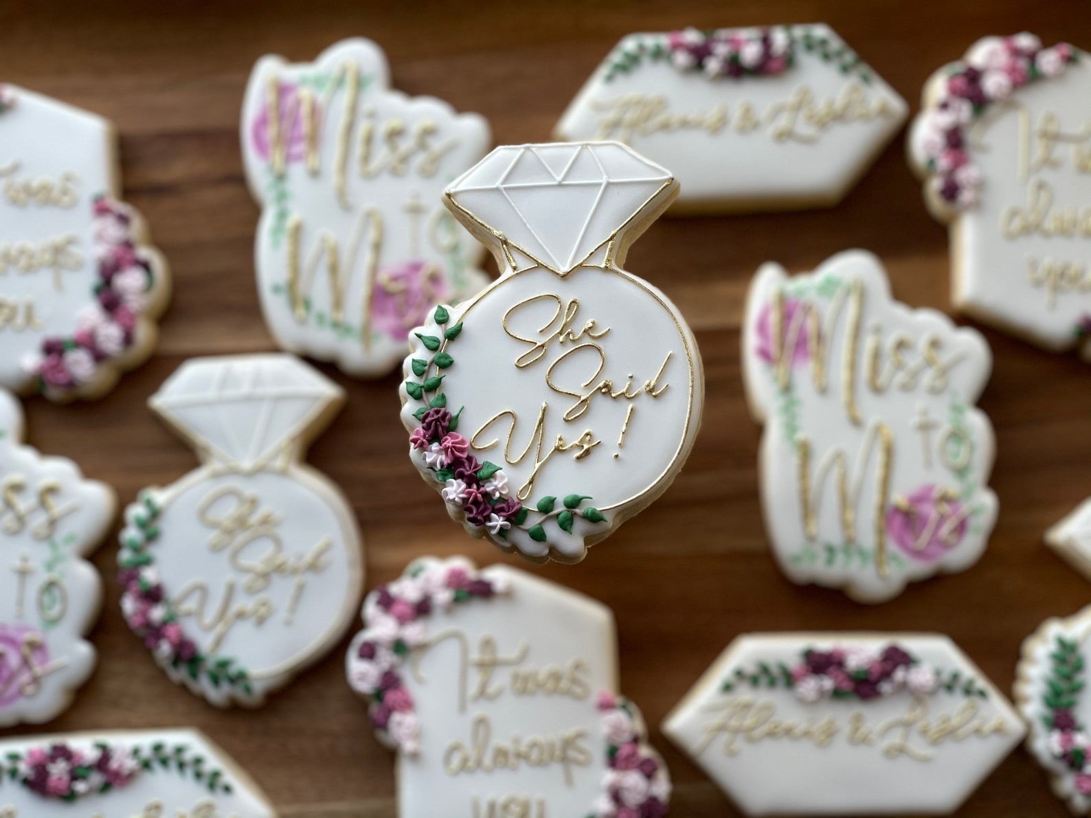 Floral Engagement Diamond Wedding Ring Cookie Cutter Cookie - Etsy