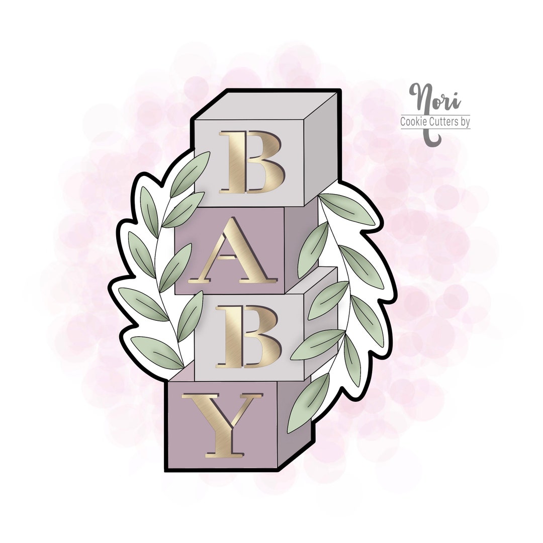 Floral Baby Blocks Cookie Cutter With Optional Stencil - Cookie Cutters ...