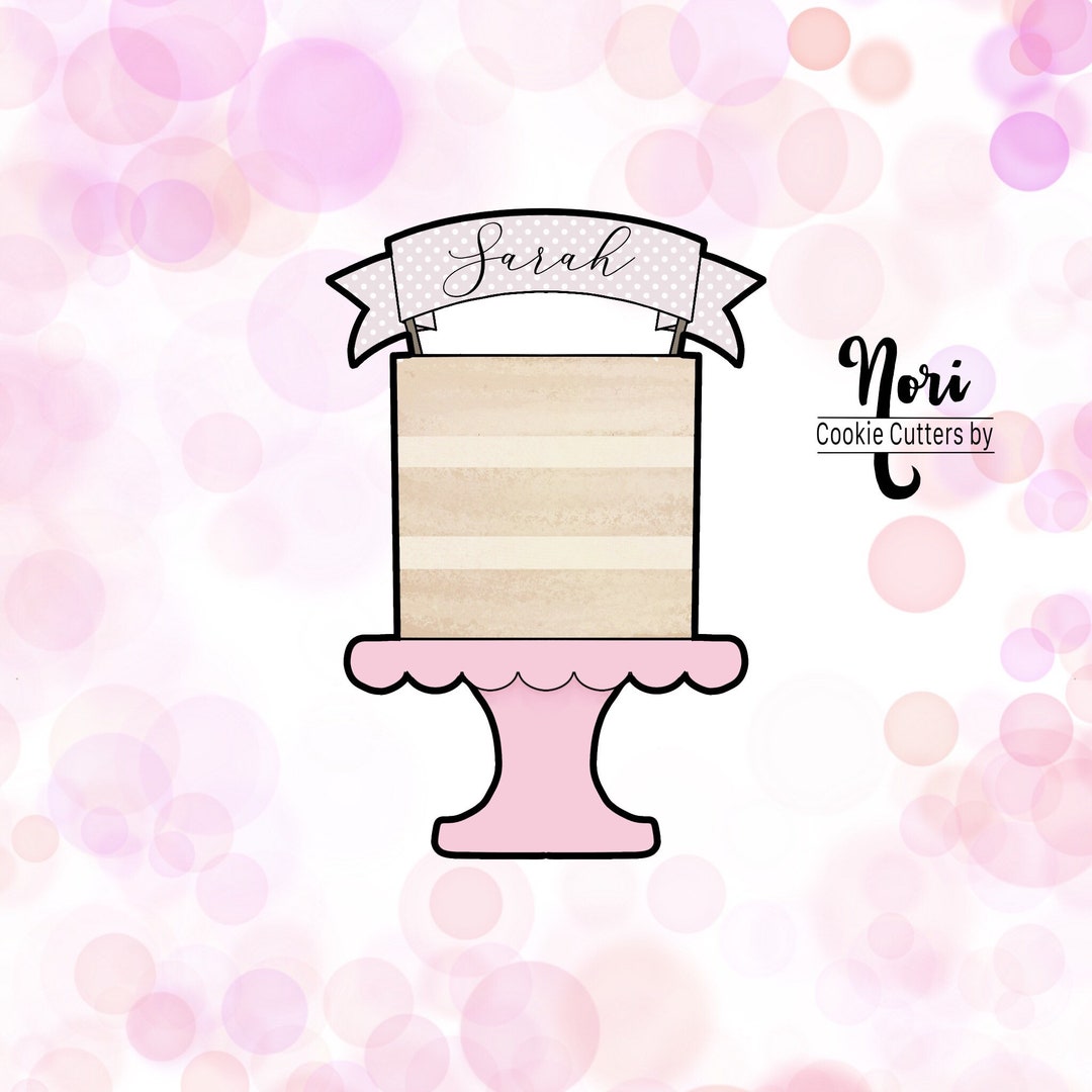 Cake on a Stand With Banner Birthday Cookie Cutter Cookie - Etsy