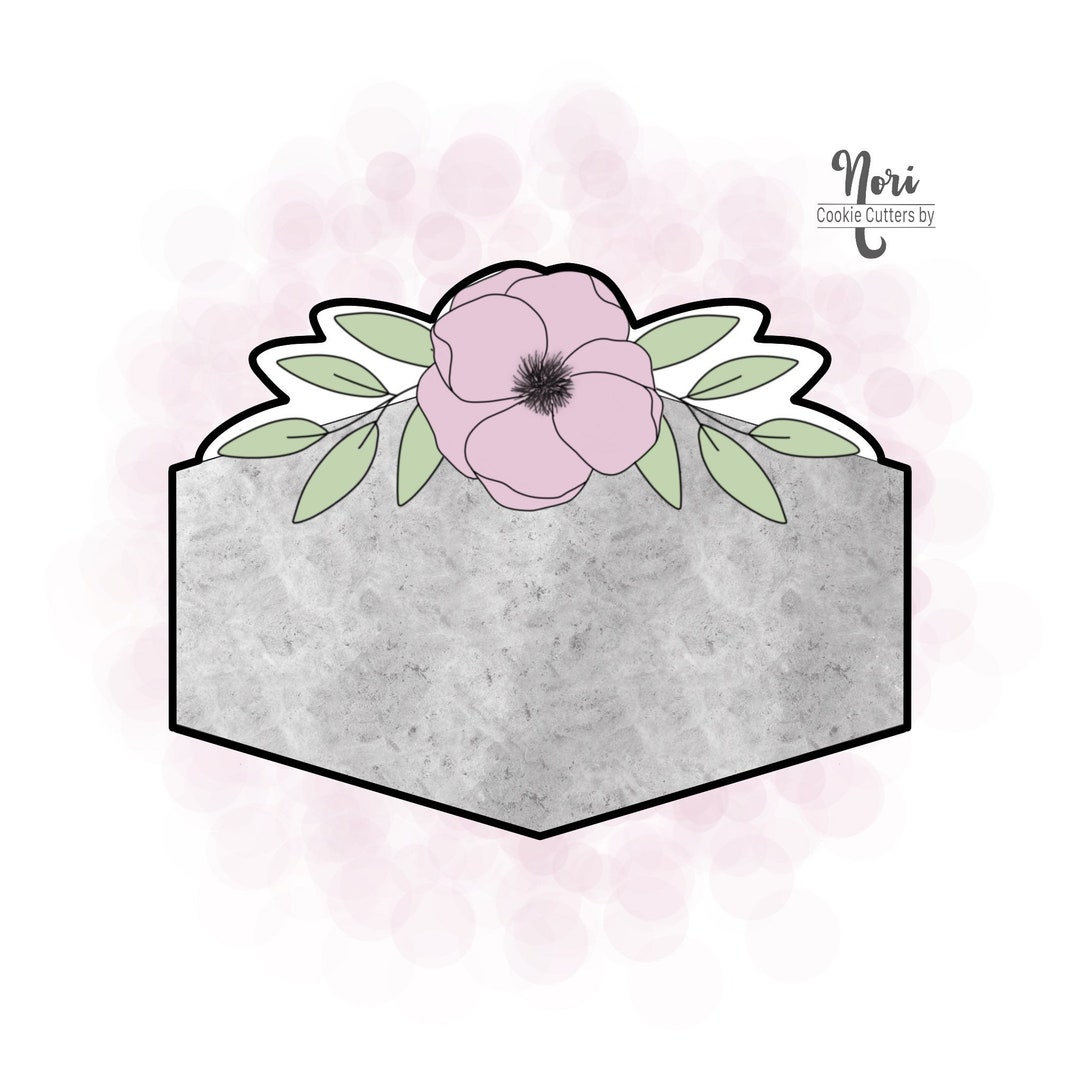 Floral Elongated Hexagon Plaque Cookie Cutter - Cookie Cutters by Nori ...