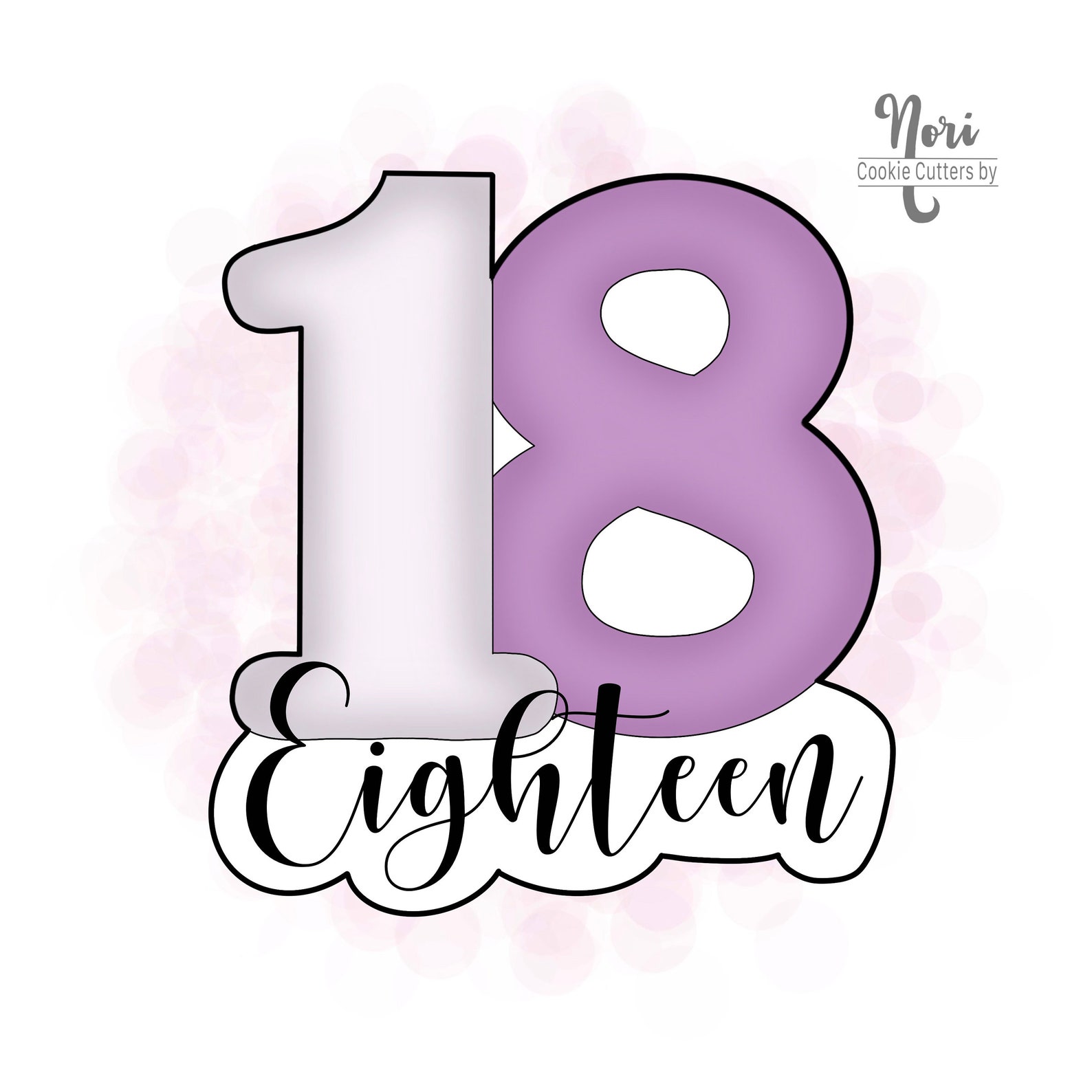 Number 18 Eighteen No Cutouts Cookie Cutter - Cookie Cutters by Nori ...