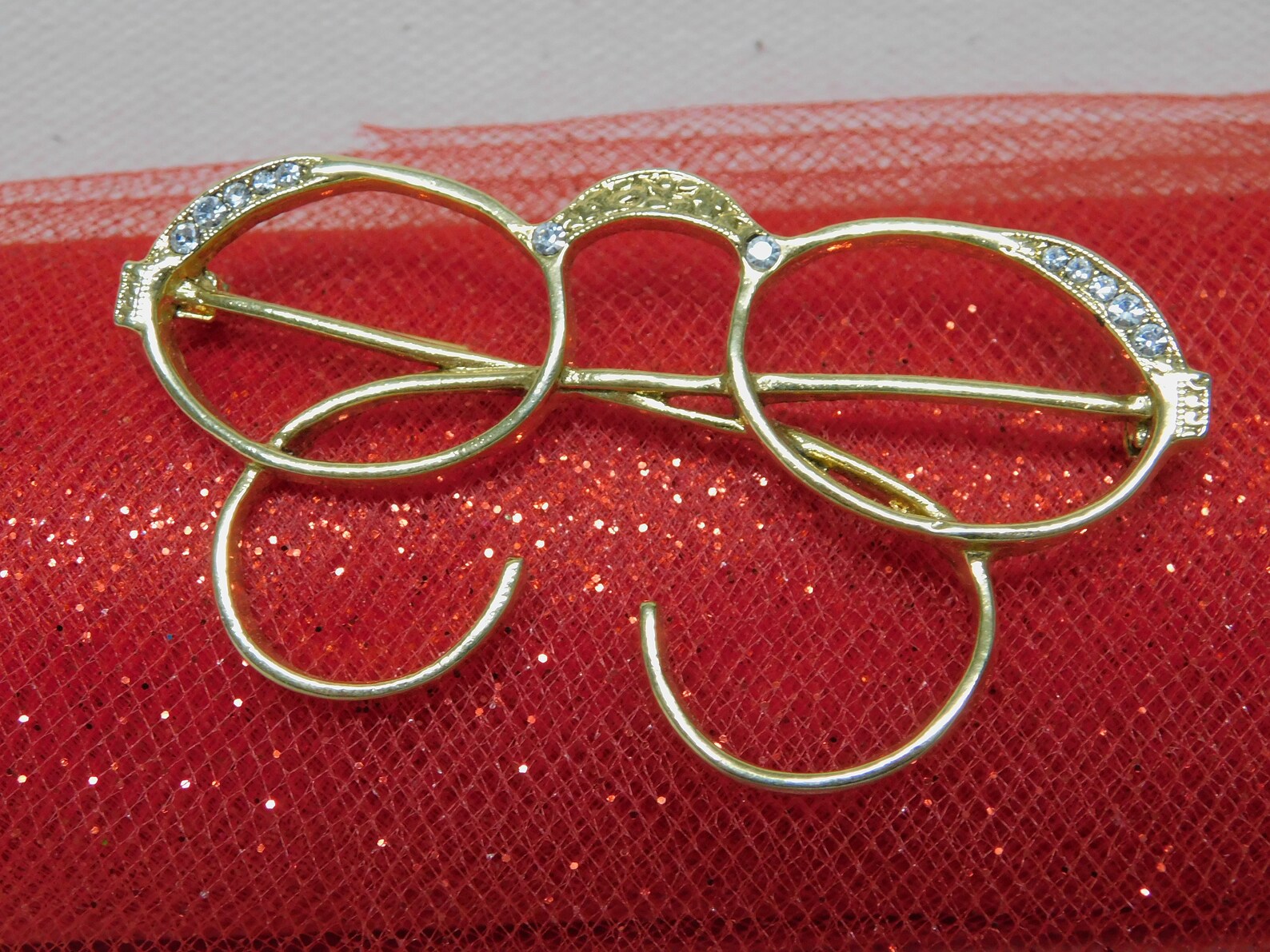 Vintage Rhinestone Trimmed Eye Glass Pin Brooch - Etsy