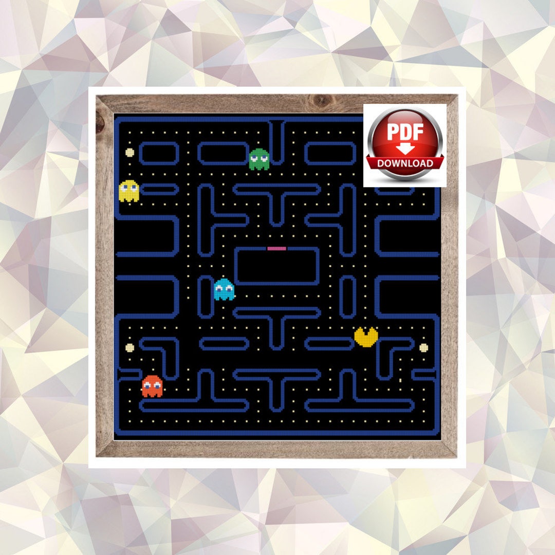 Pac Man in Play Cross Stitch Pattern - Instant Download PDF, 8-bit ...