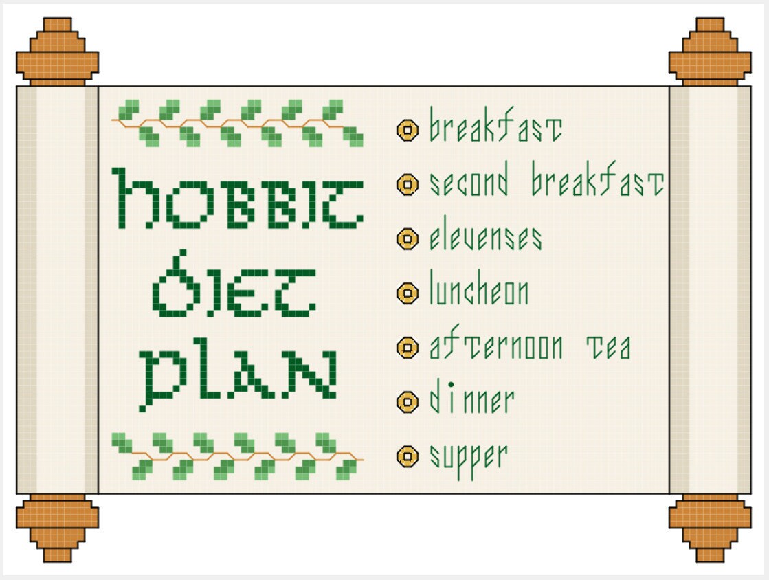 Lord of the Rings Hobbit Diet Plan Cross Stitch Pattern - Instant ...