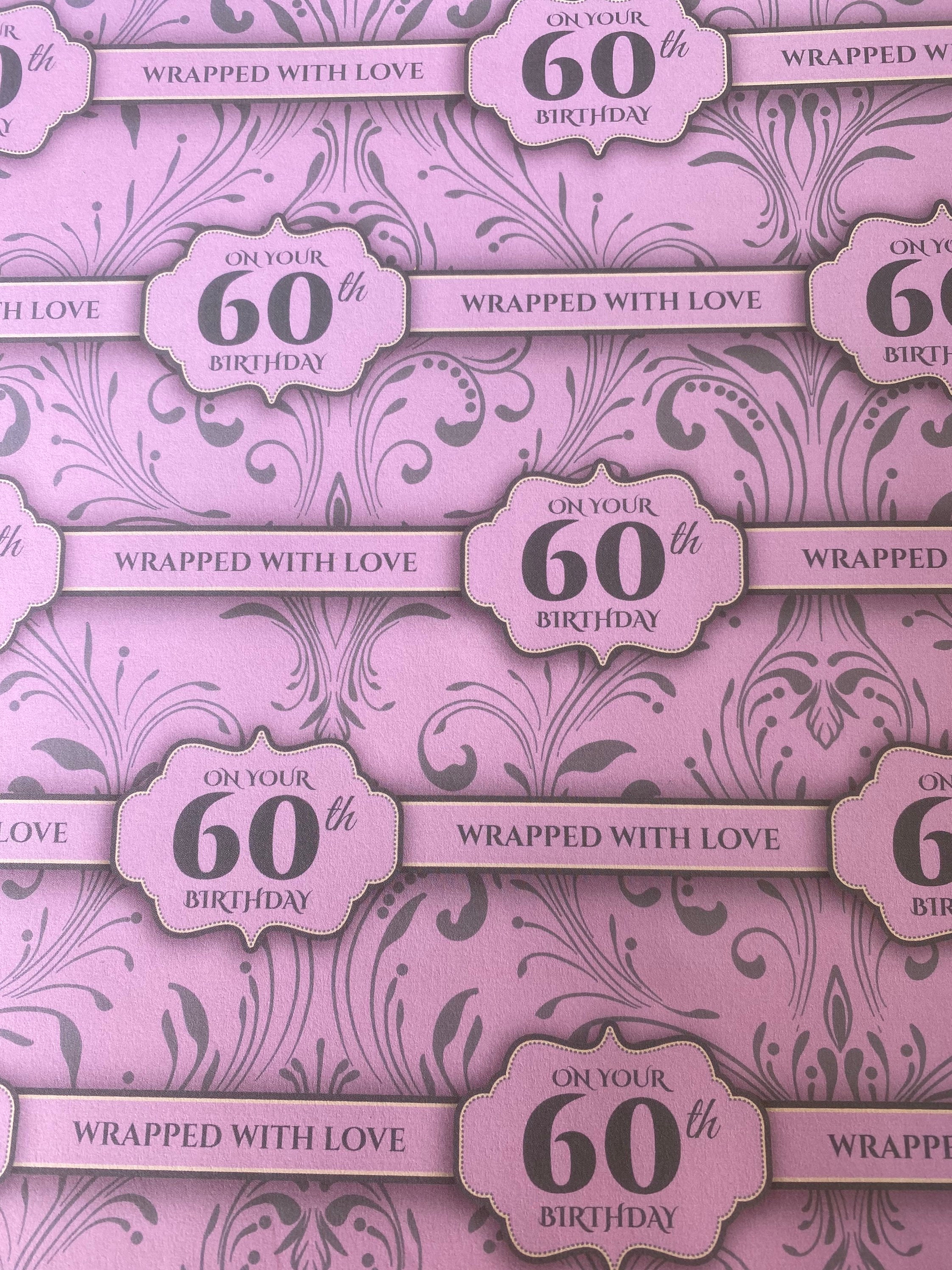 60th Gift Wrapping Paper X 1 Sheet With 1 Matching Tag Pink - Etsy