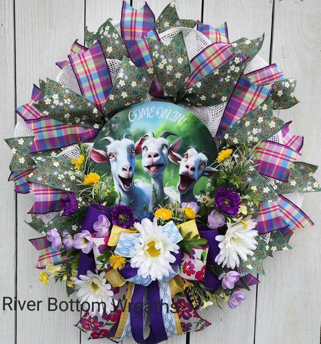Happy Goat Wreath, Fun Whimsical Farm Wreath, County Charm Wreath, Gift ...