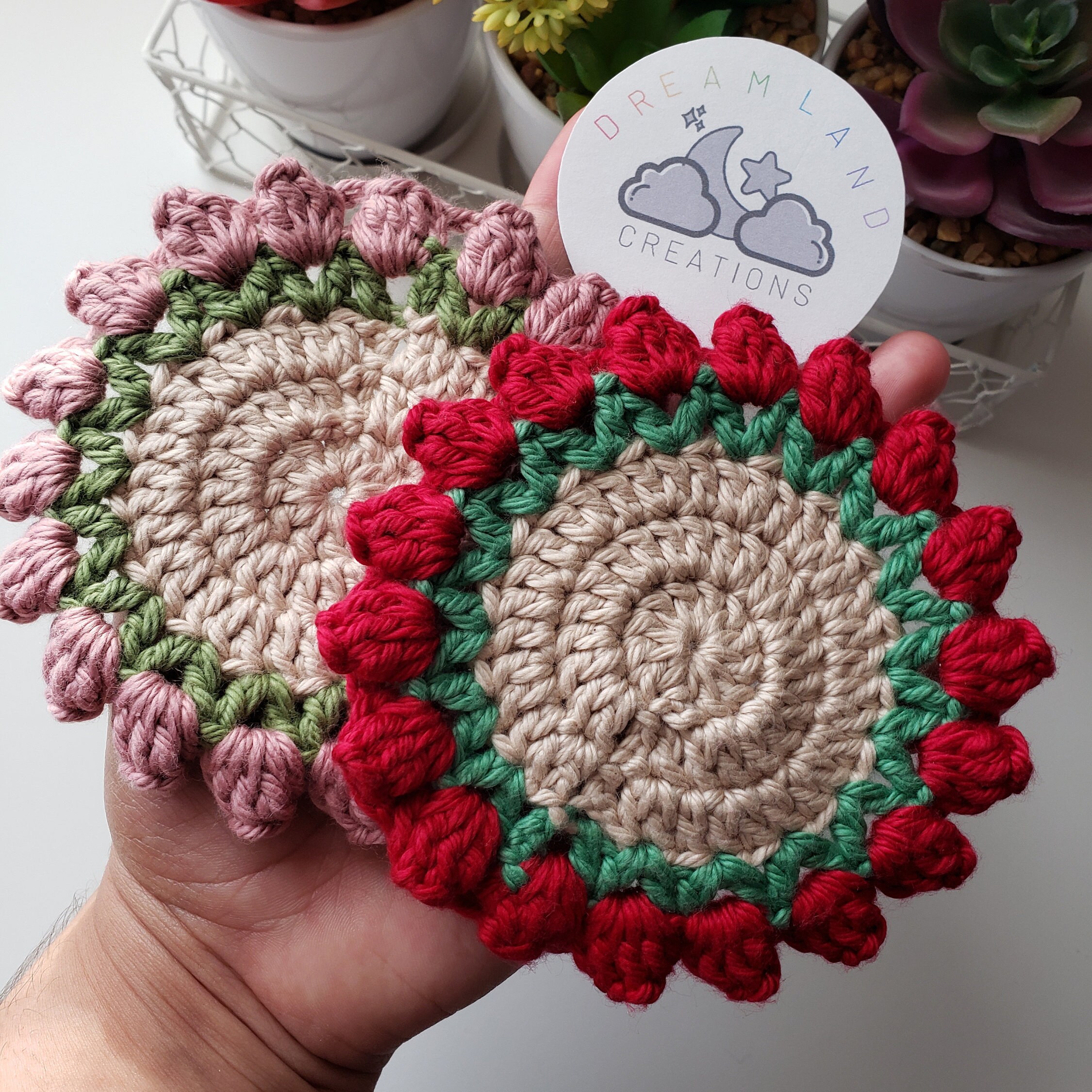 Tulip Coaster Set Crocheted Flower Coasters Red Tulip | Etsy