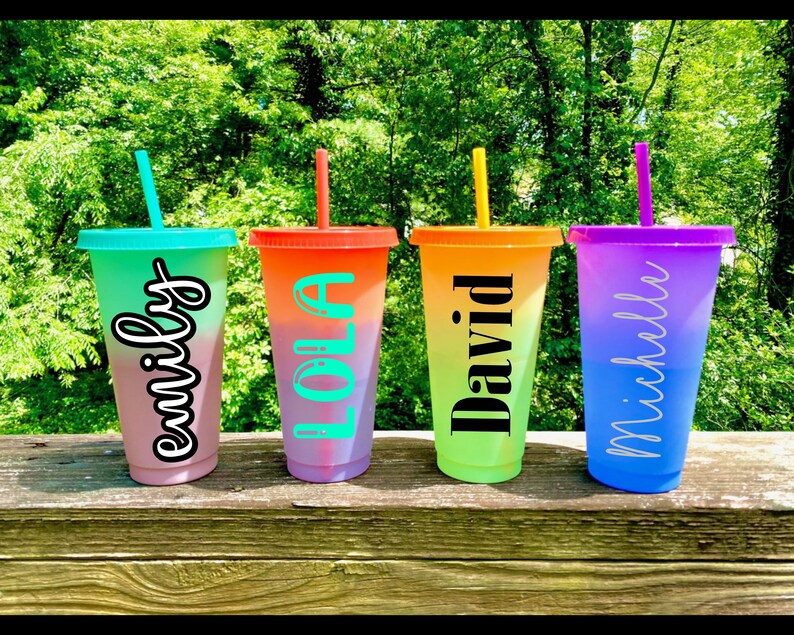 Personalized Color Changing Tumbler With Lid and Straw 24 Oz - Etsy