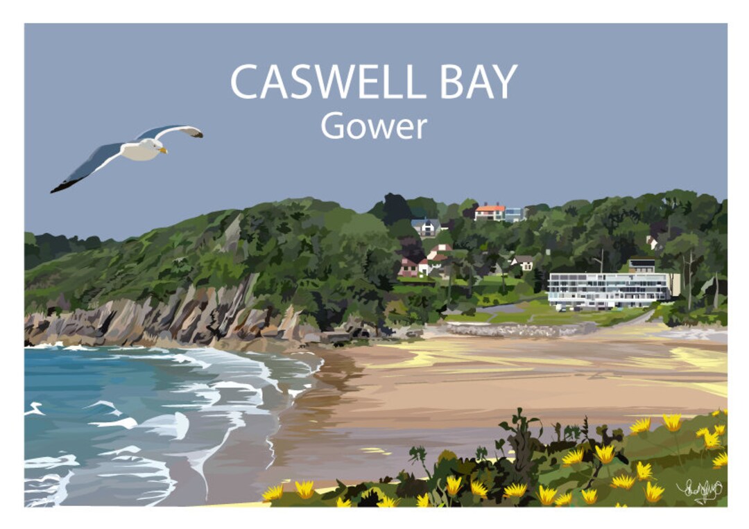 Caswell Bay Art Print Gower Travel Wall Poster (gower, South Wales ...
