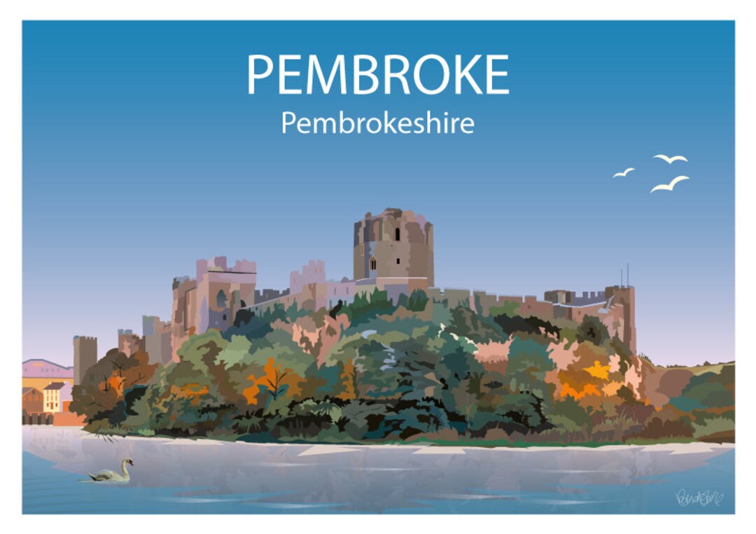 Pembroke Castle Art Print Travel Wall Art Poster. (south West Wales ...