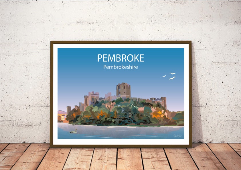 Pembroke Castle Art Print Travel Wall Art Poster. south West Wales ...