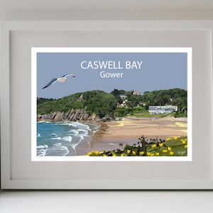 Caswell Bay Art Print Gower Travel Wall Poster (gower, South Wales ...