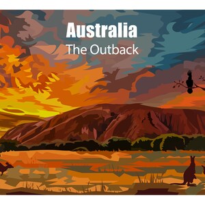 Australia Art Print Majestic Outback Wall Travel Poster Ayres Rock ...