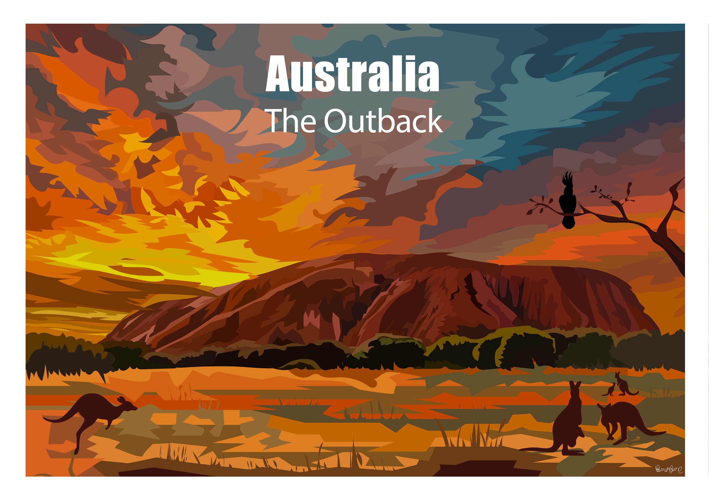 Australia Art Print Majestic Outback Wall Travel Poster Ayres Rock ...