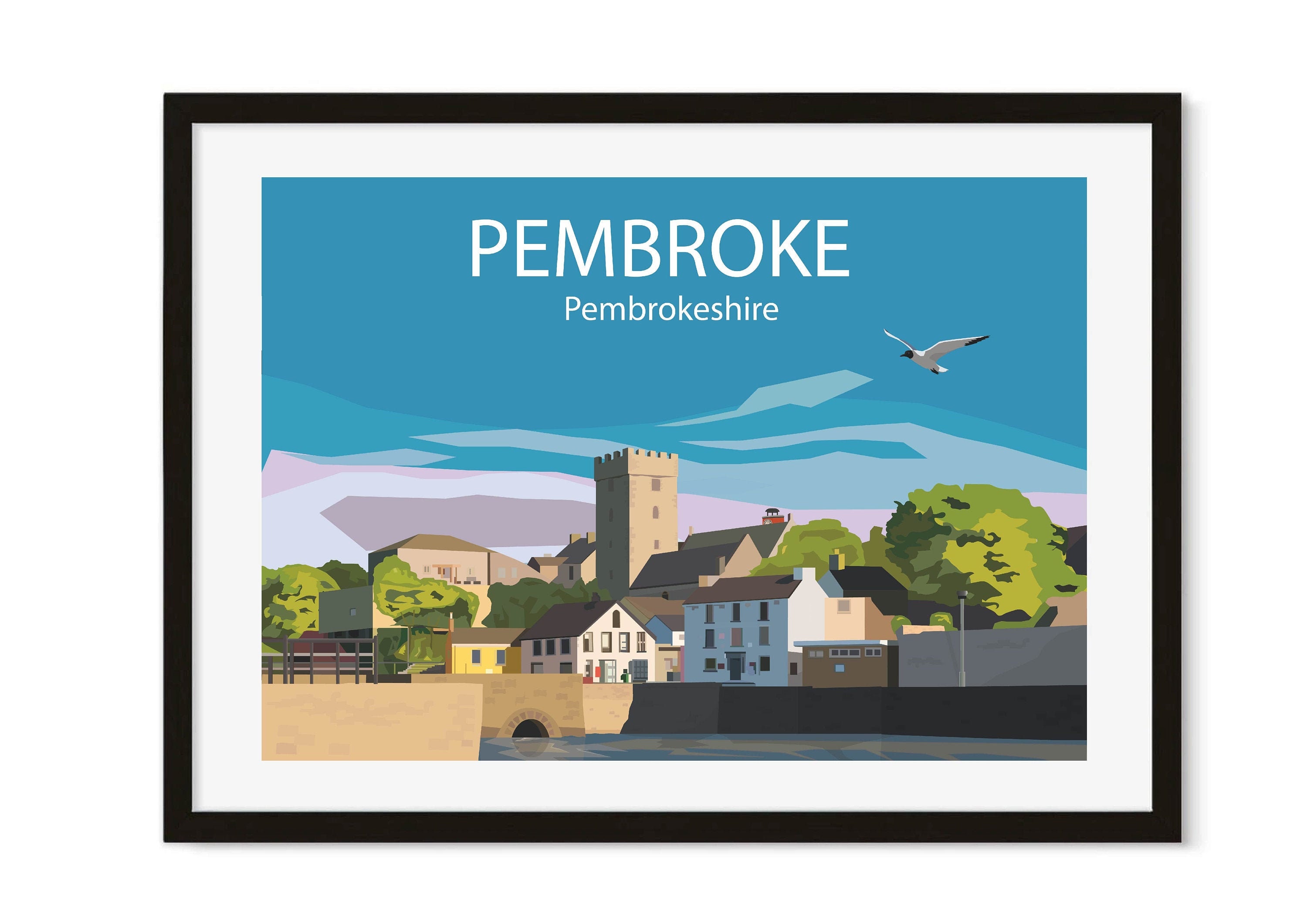Pembroke Art Print Travel Wall Poster South West Wales Pembrokeshire ...