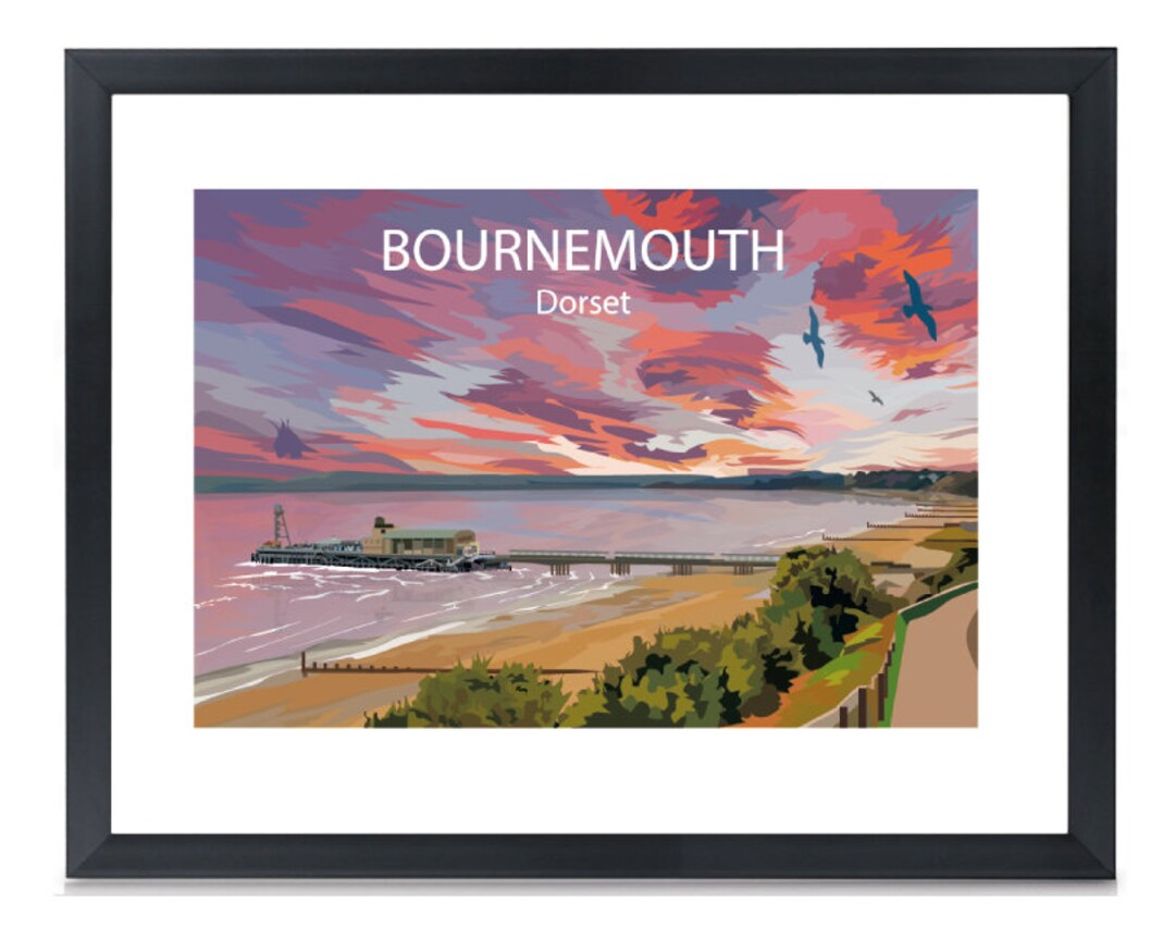 Bournemouth Art Print, Dorset Travel Wall Poster. Hand Drawn by Ed ...