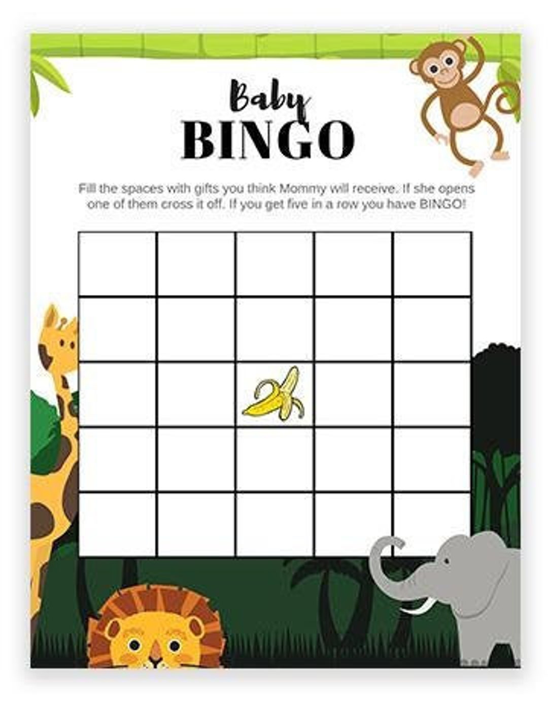 Baby Shower Bingo - Jungle Theme - Etsy