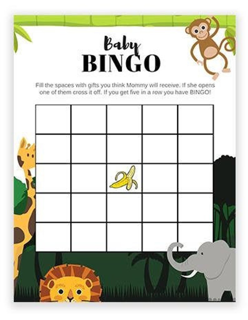Baby Shower Bingo - Jungle Theme - Etsy
