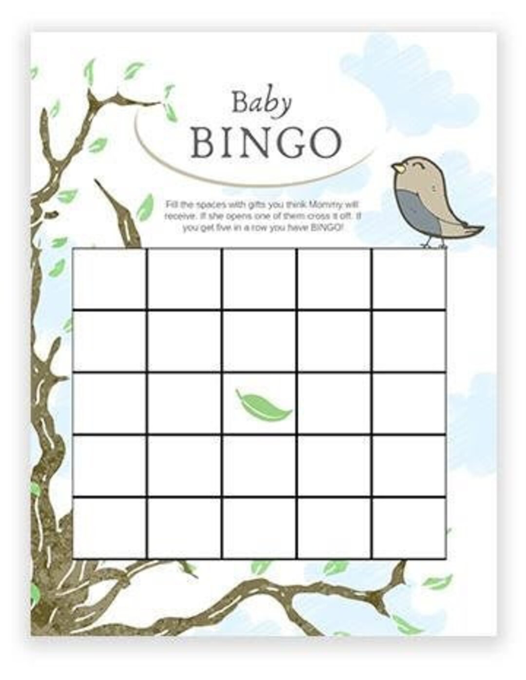 Baby Shower Bingo - Bird Theme Boy - Etsy