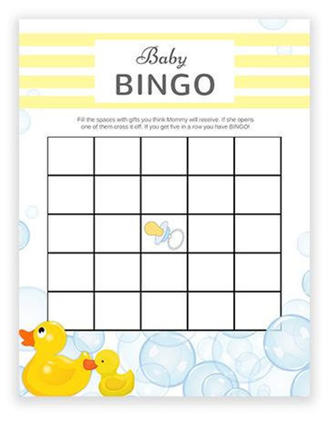Baby Shower Bingo - Rubber Duck Theme - Etsy